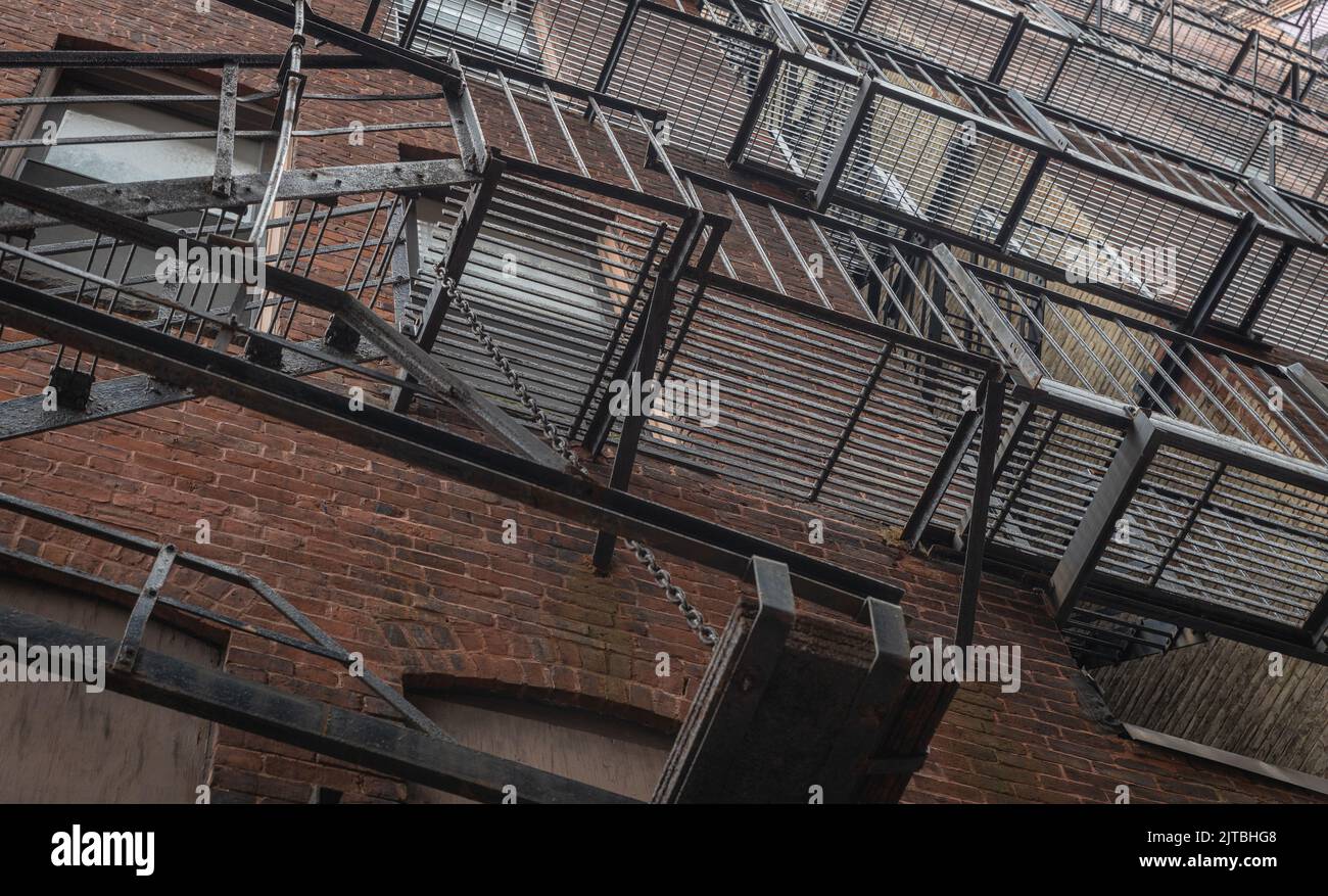 A fire escape on brick building in Boston Stock Photo - Alamy