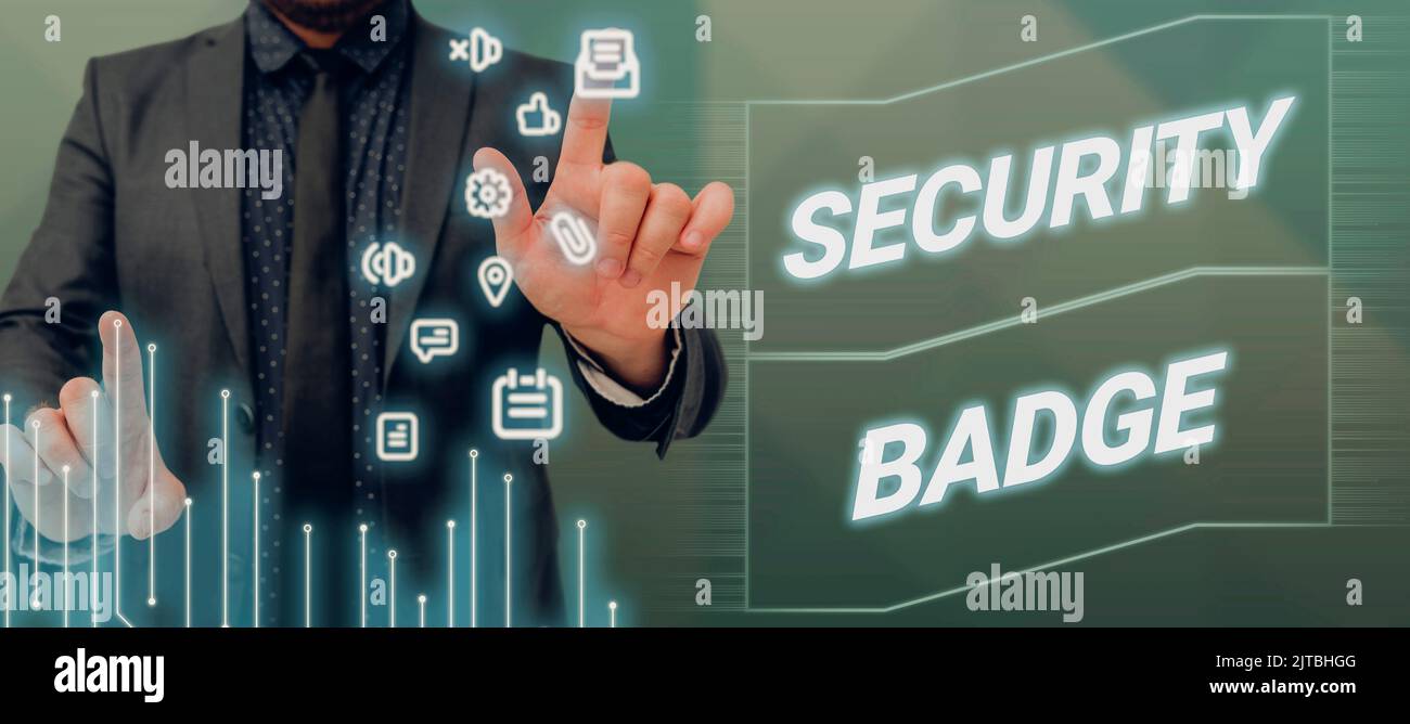 Hand writing sign Security BadgeCredential used to gain accessed on the ...