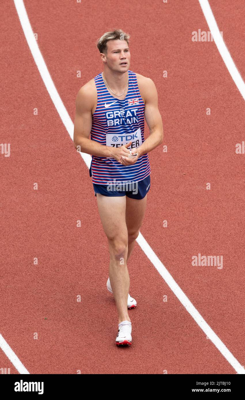 Joshua Zeller of GB&NI competing in the men’s 110m hurdles heat 1 at ...