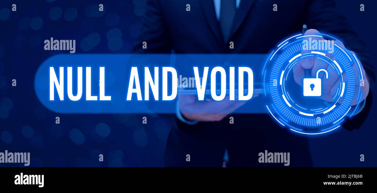 Hand writing sign Null And Void. Word for Cancel a contract Having no ... Hand writing sign Null And Void. Word for Cancel a contract Having no ...