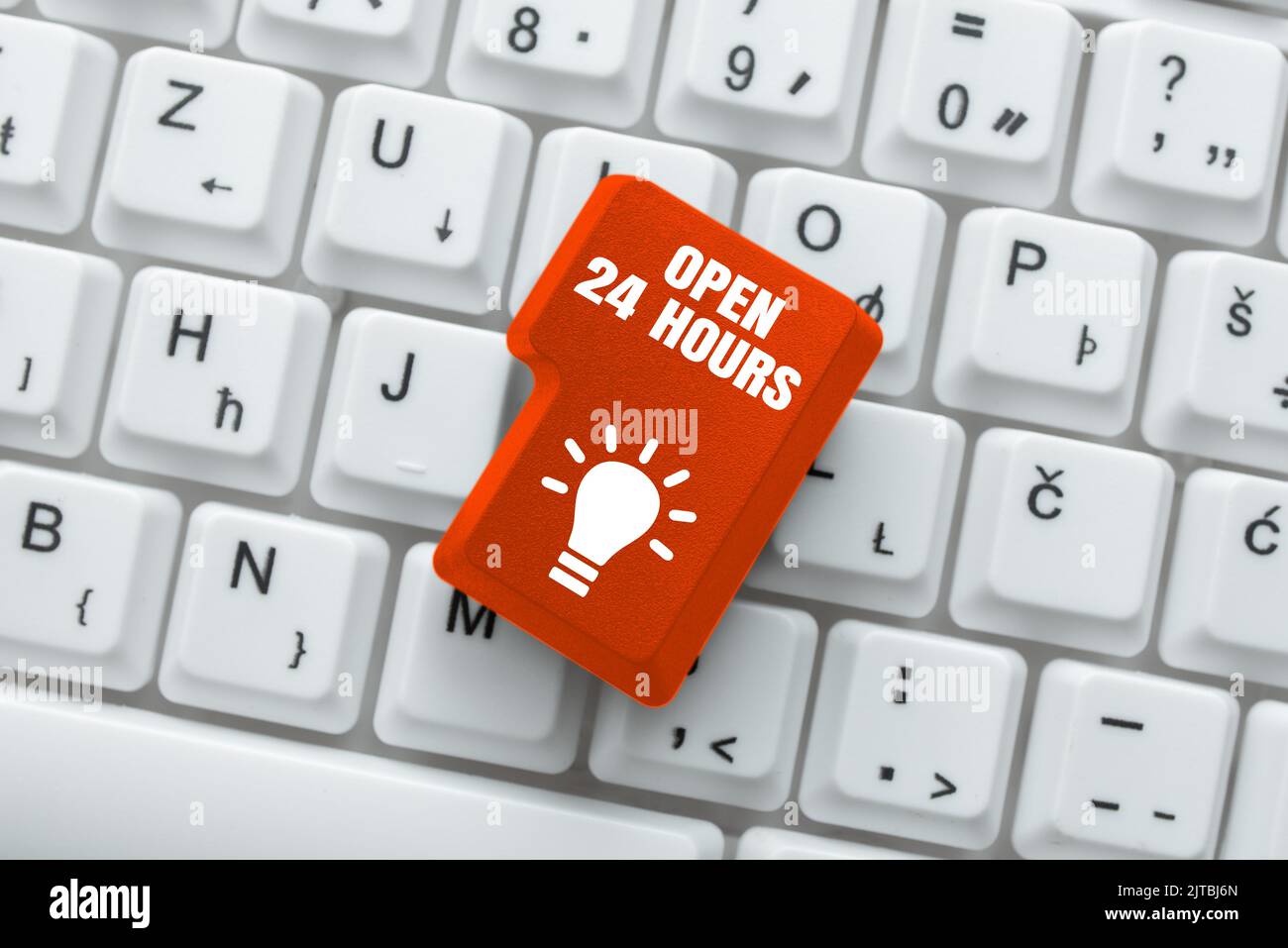 Hand writing sign Open 24 Hours. Business approach Working all day ...