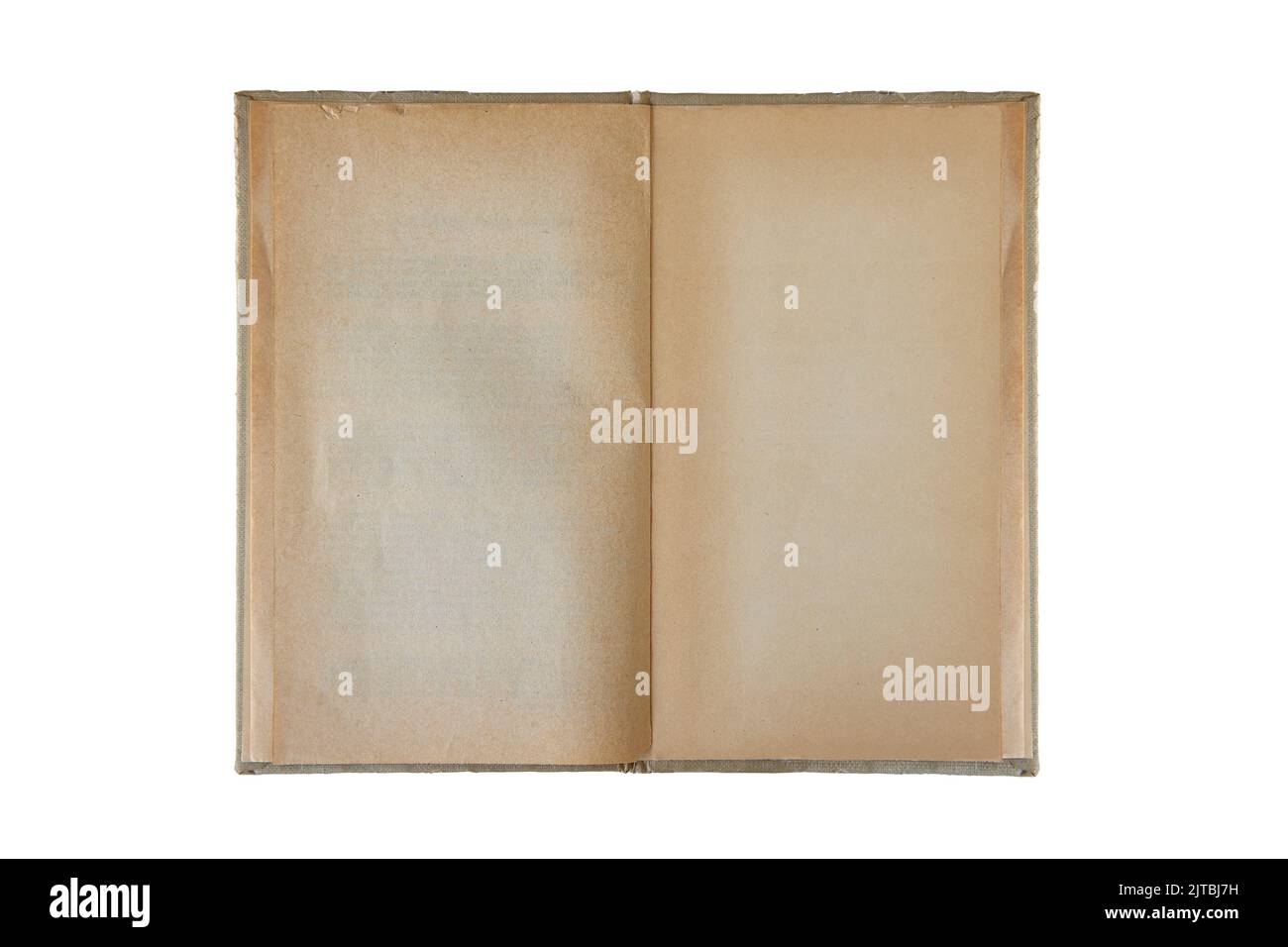 Antique book unfolded showing textured pages isolated on white ...
