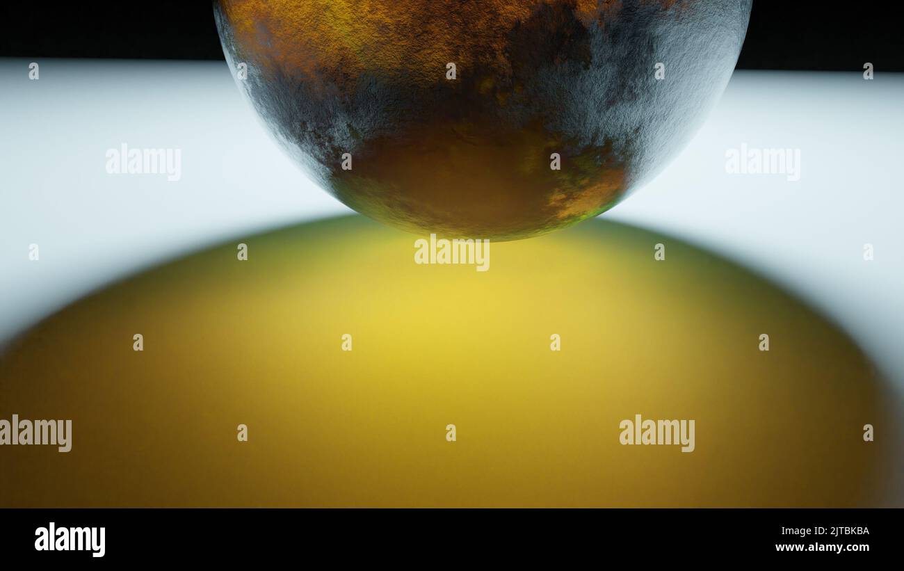 3d rendering. Planetary background. Giant planet floating with yellow ...