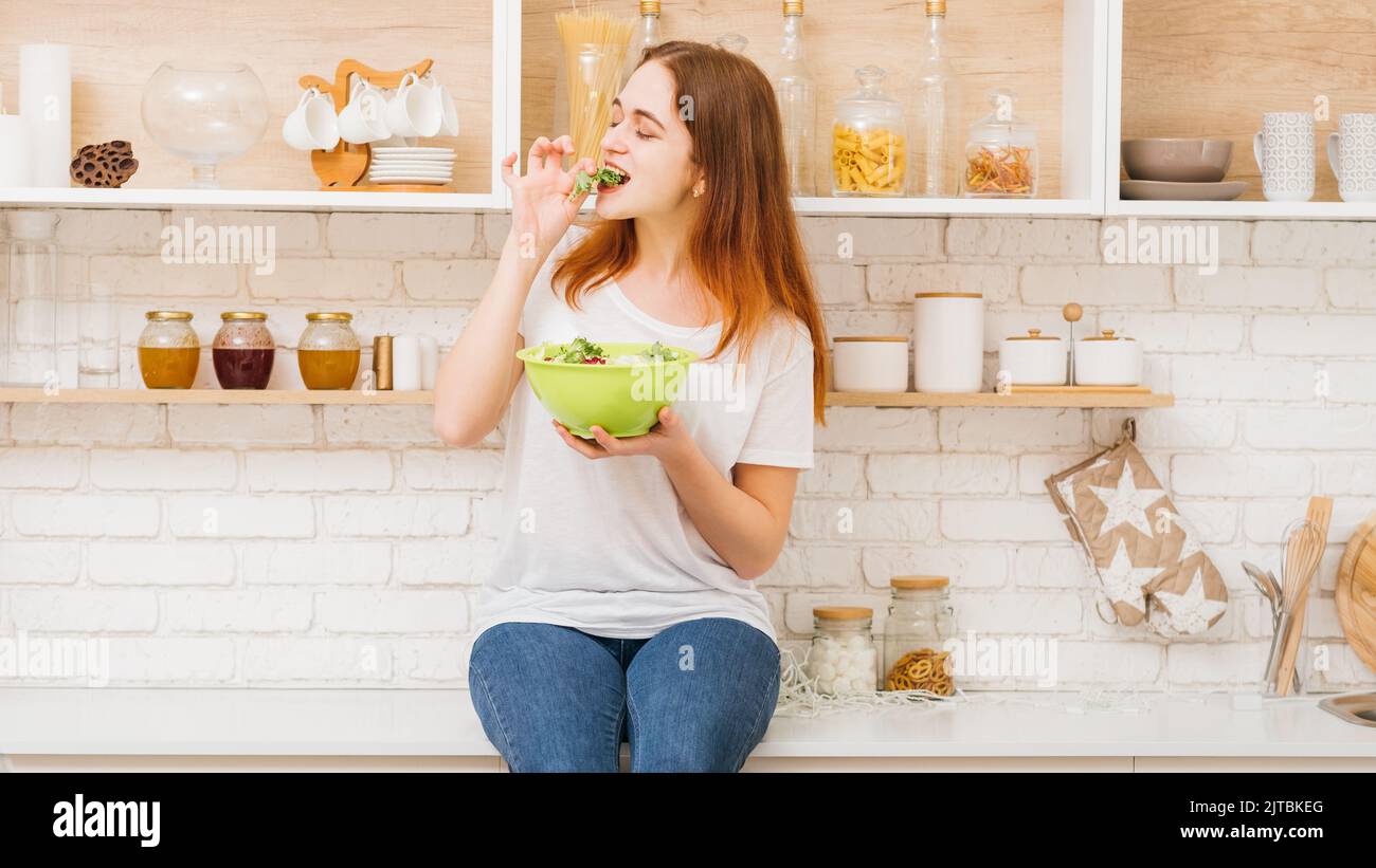 healthy nutrition balanced diet food woman salad Stock Photo - Alamy