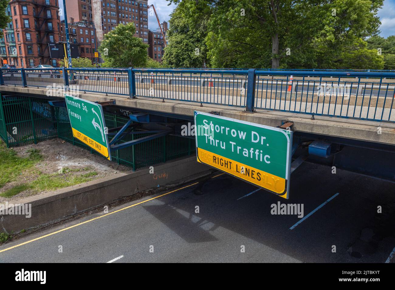 A Storrow drive Boston roadway with signs Stock Photo - Alamy