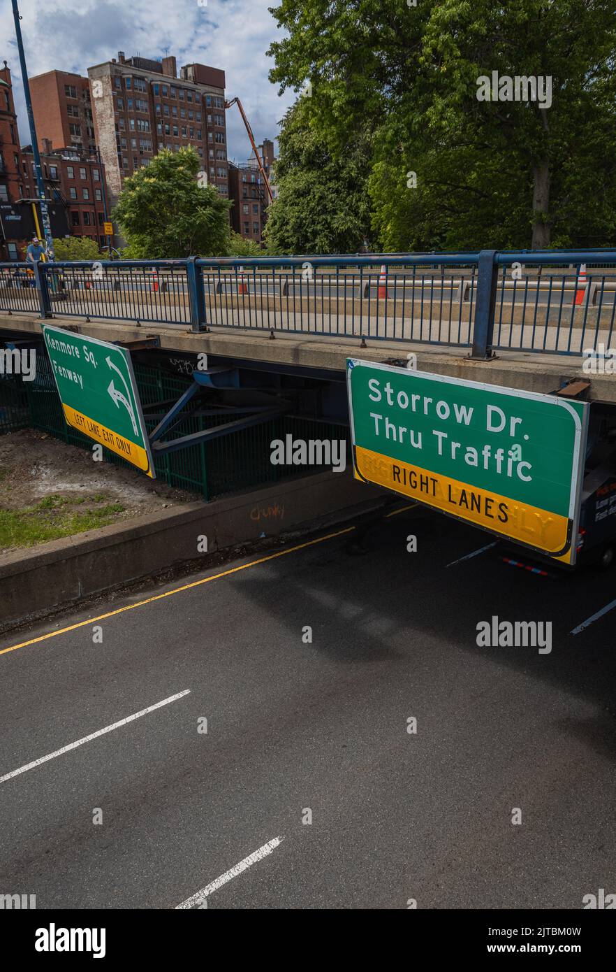 A Storrow drive Boston roadway with signs Stock Photo - Alamy