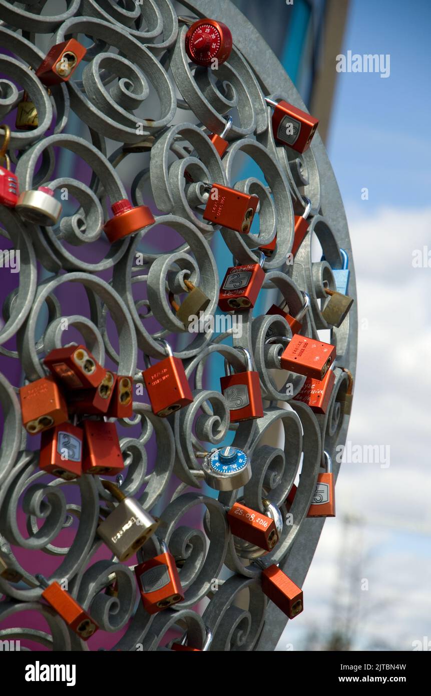 Symbolic Multiple Colorful Locks on a Metal Fence Vertical Stock Photo ...
