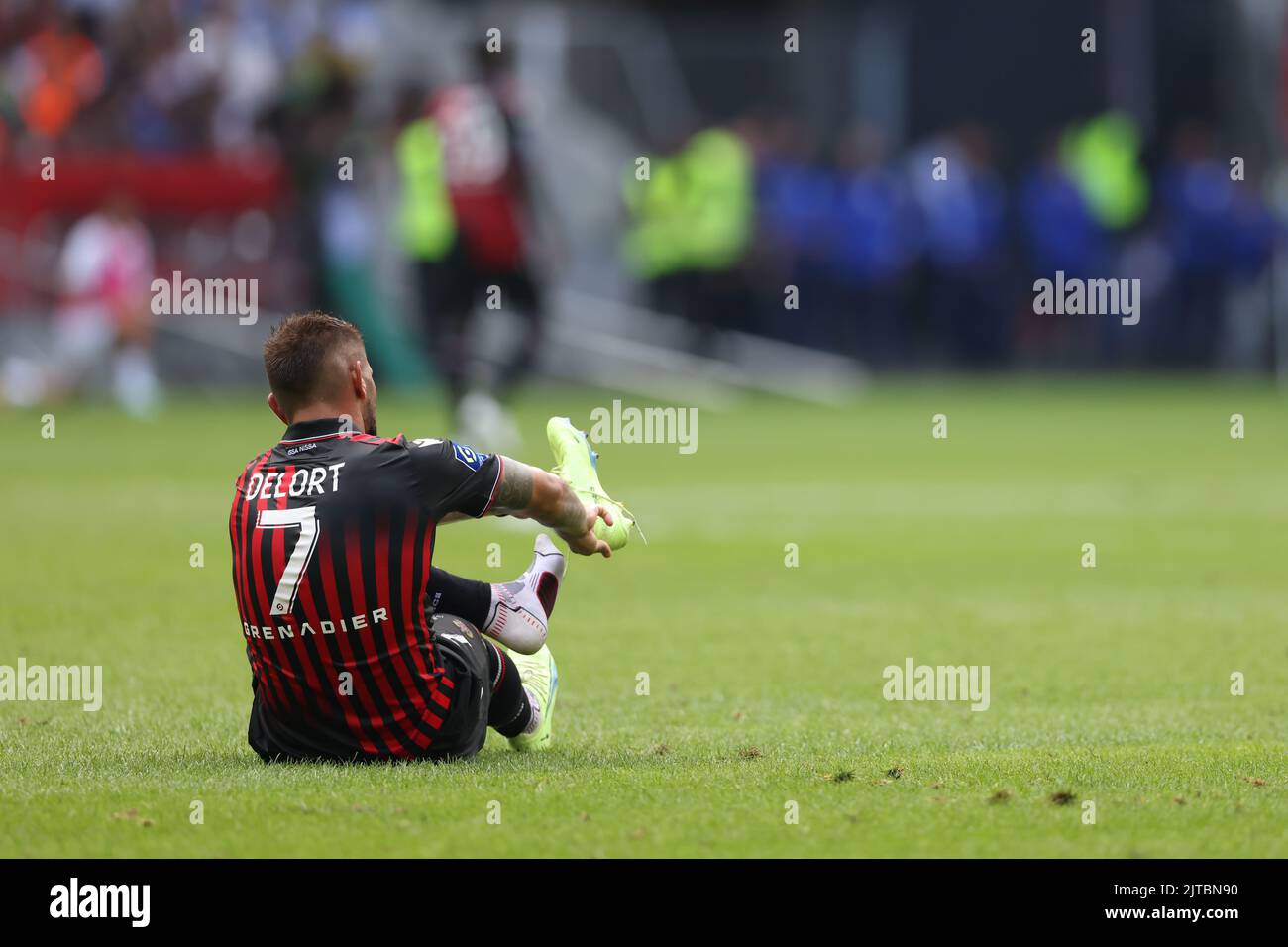 Nice, France, 28th August 2022. Andy Delort of OGC Nice puts on his ...