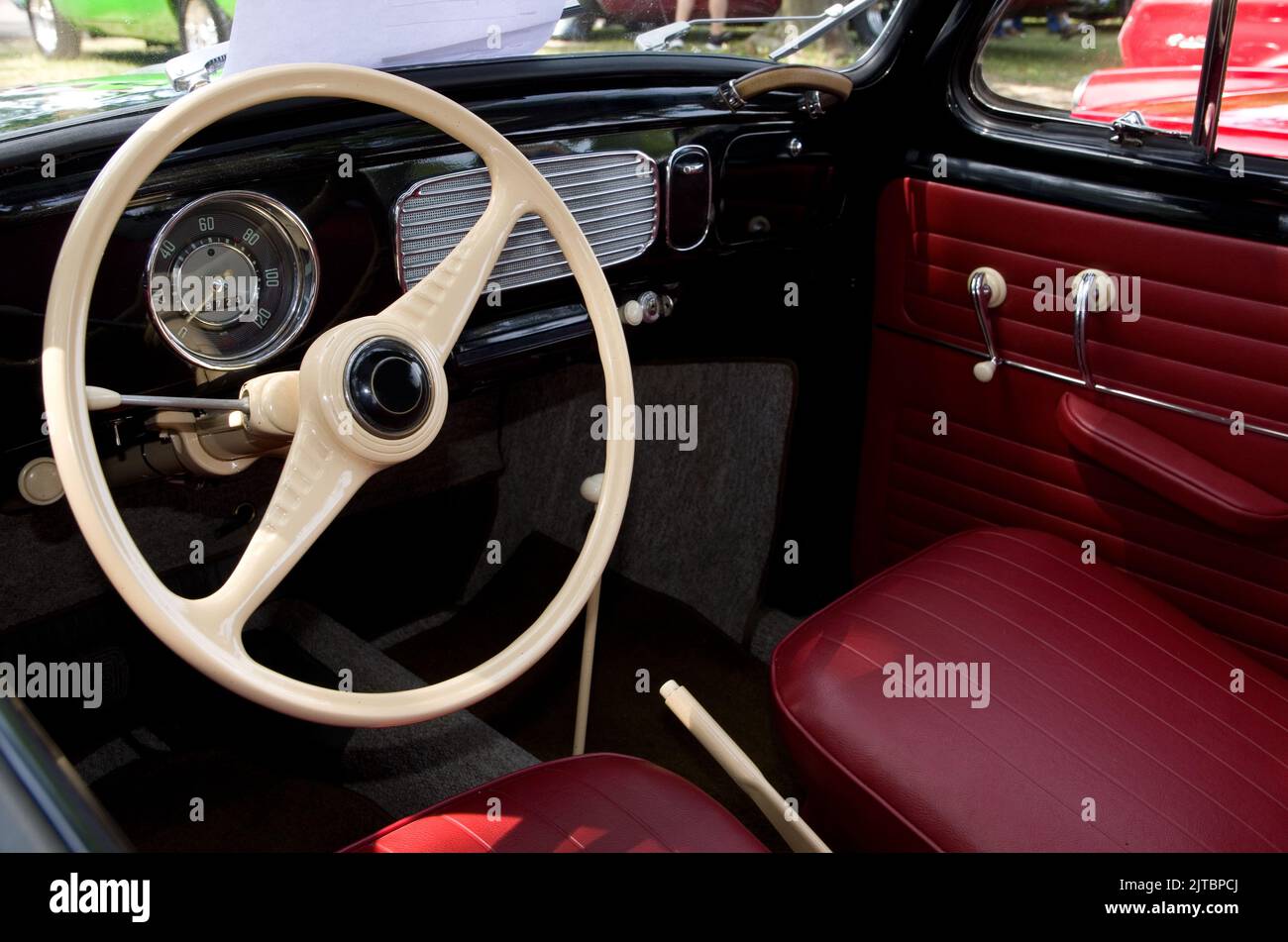 Red and Black Interior of Old Vintage European Car Horizontal Stock ...