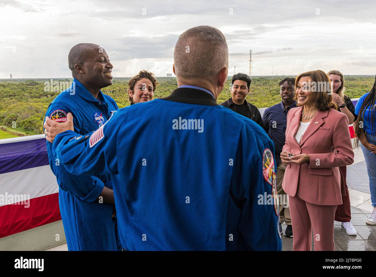 United States Vice President Kamala Harris is greeted by Andre Douglas ...