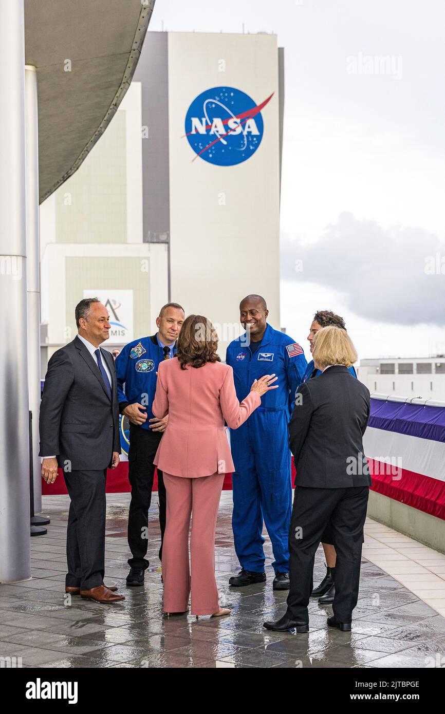 United States Vice President Kamala Harris is greeted by Andre Douglas ...