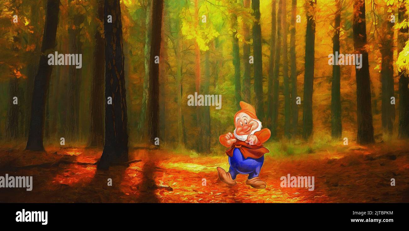 Cheerful gnome in the forest, fairy tale character, mythology and ...