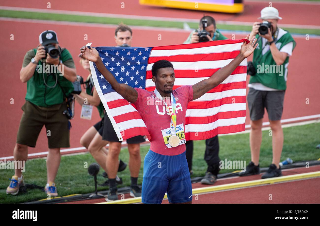 Fred Kerley of the USA competing in the men’s 100m final at the World ...