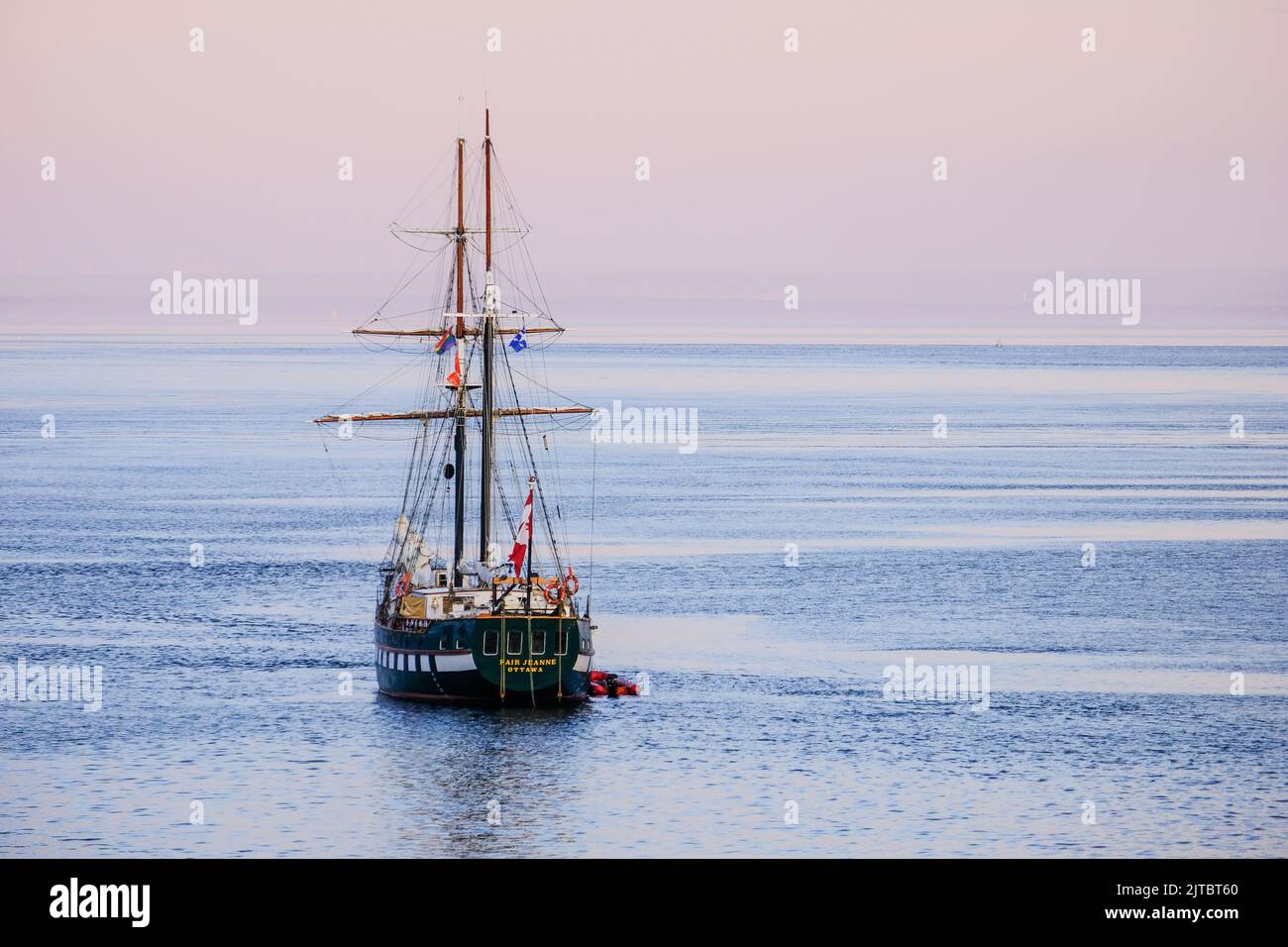 The sail-training brigantine Fair Jeanne in the Harbor at Tadoussac ...