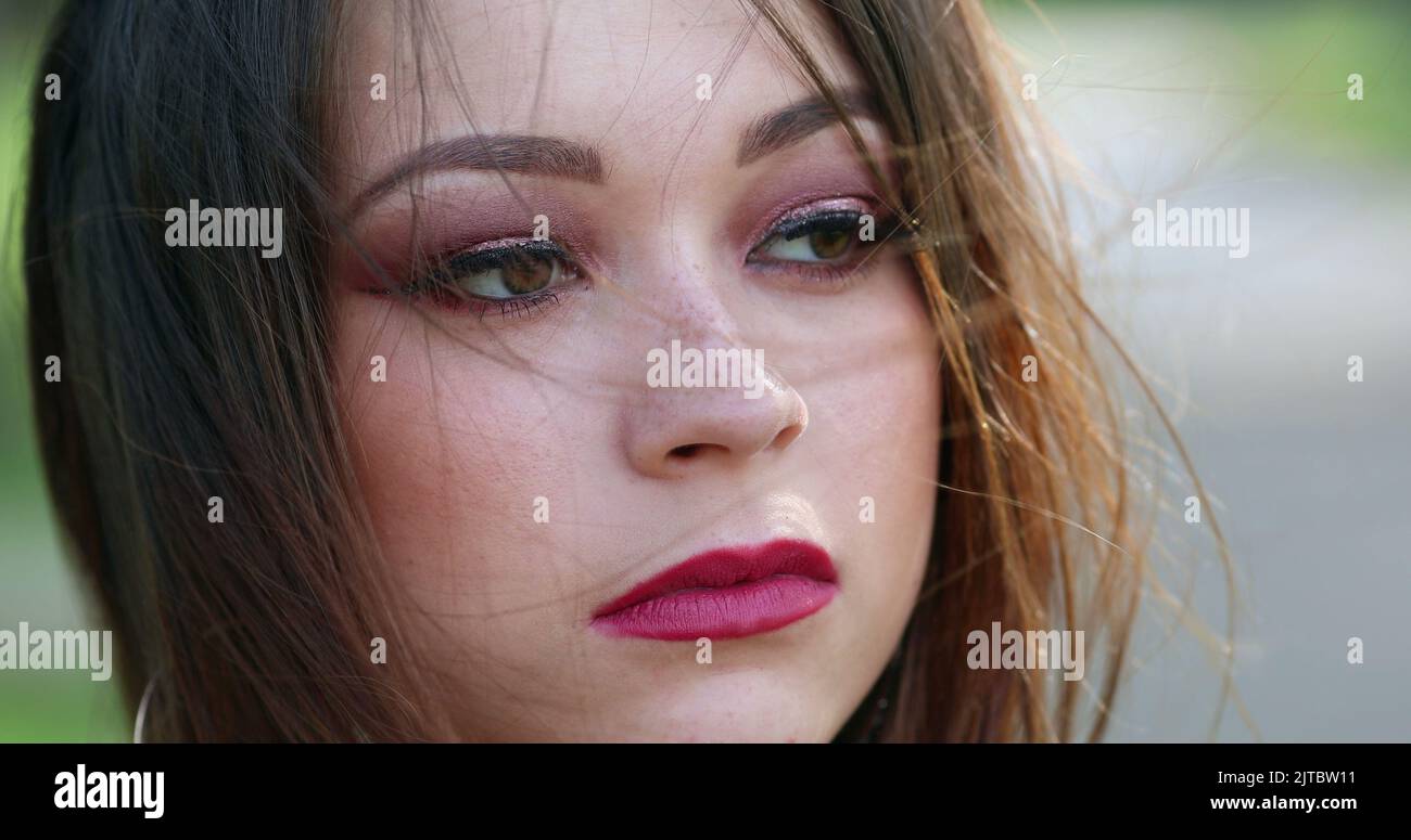 Melancholical woman face thinking. Sad unhappy pretty girl thinking Stock Photo - Alamy