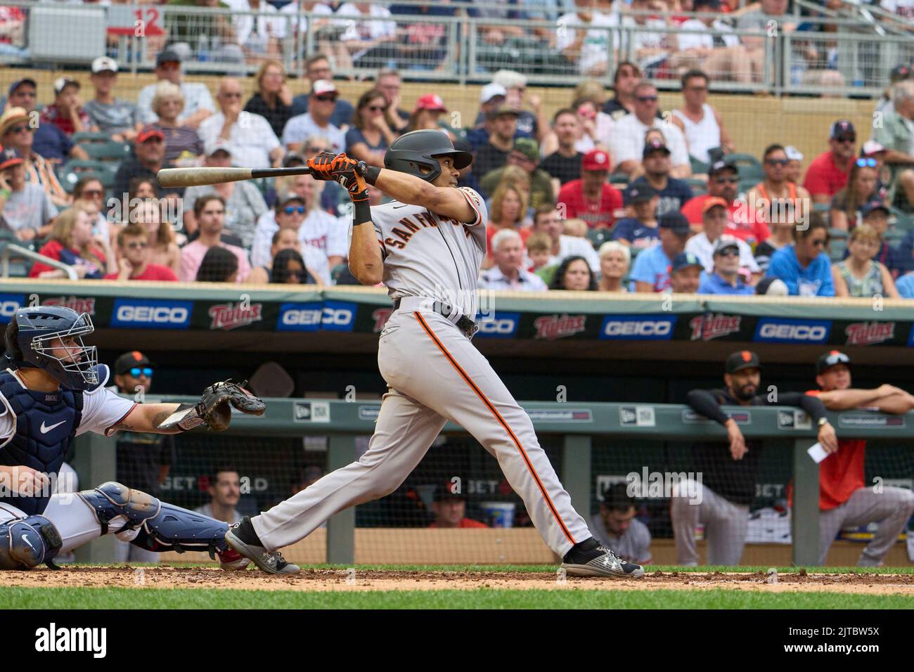 Minneapolis, US, August 28 2022: San Francisco left fielder Lamont Wade ...