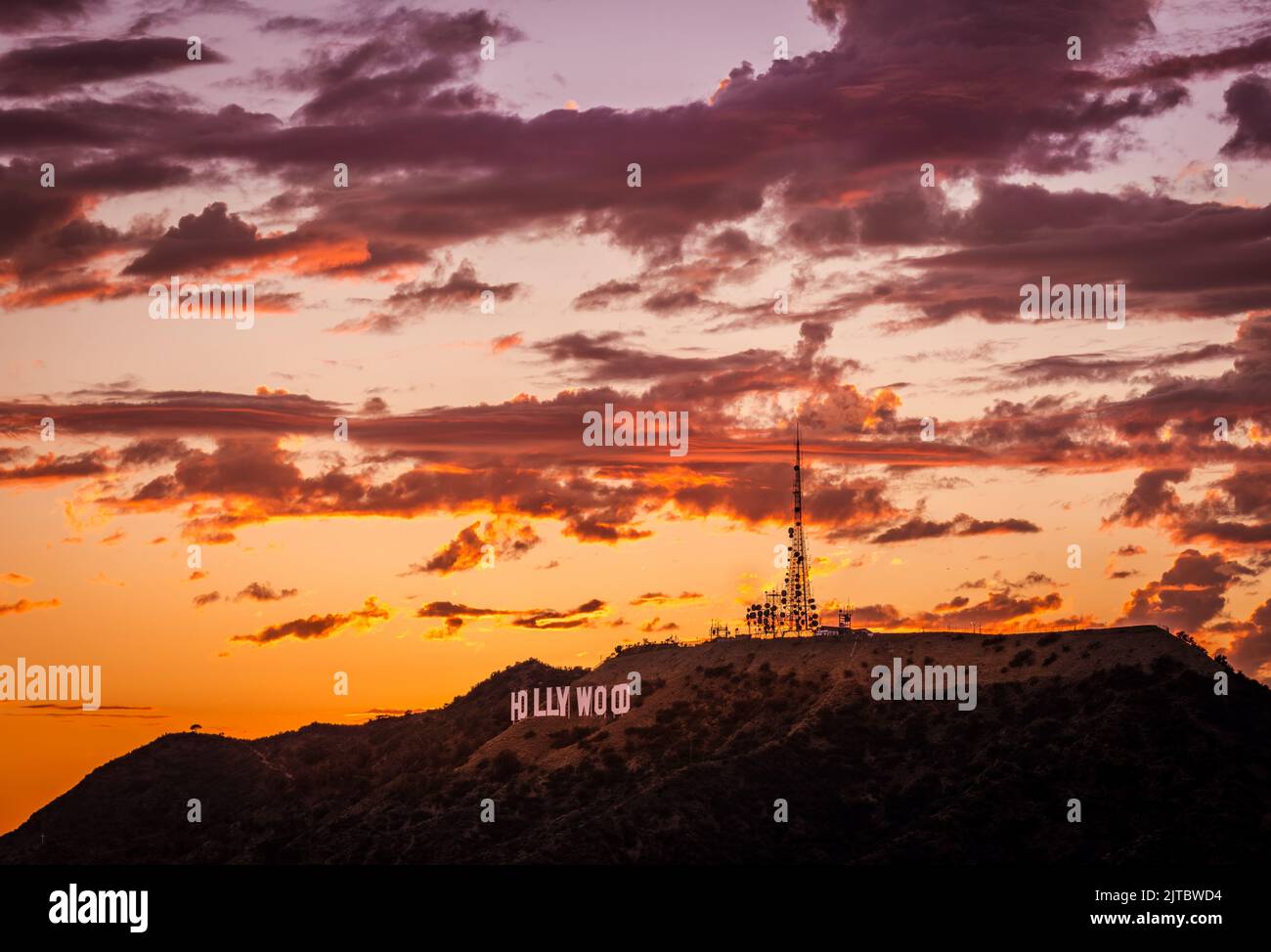 A dreamy sunset captured over the Hollywood Hills Stock Photo - Alamy