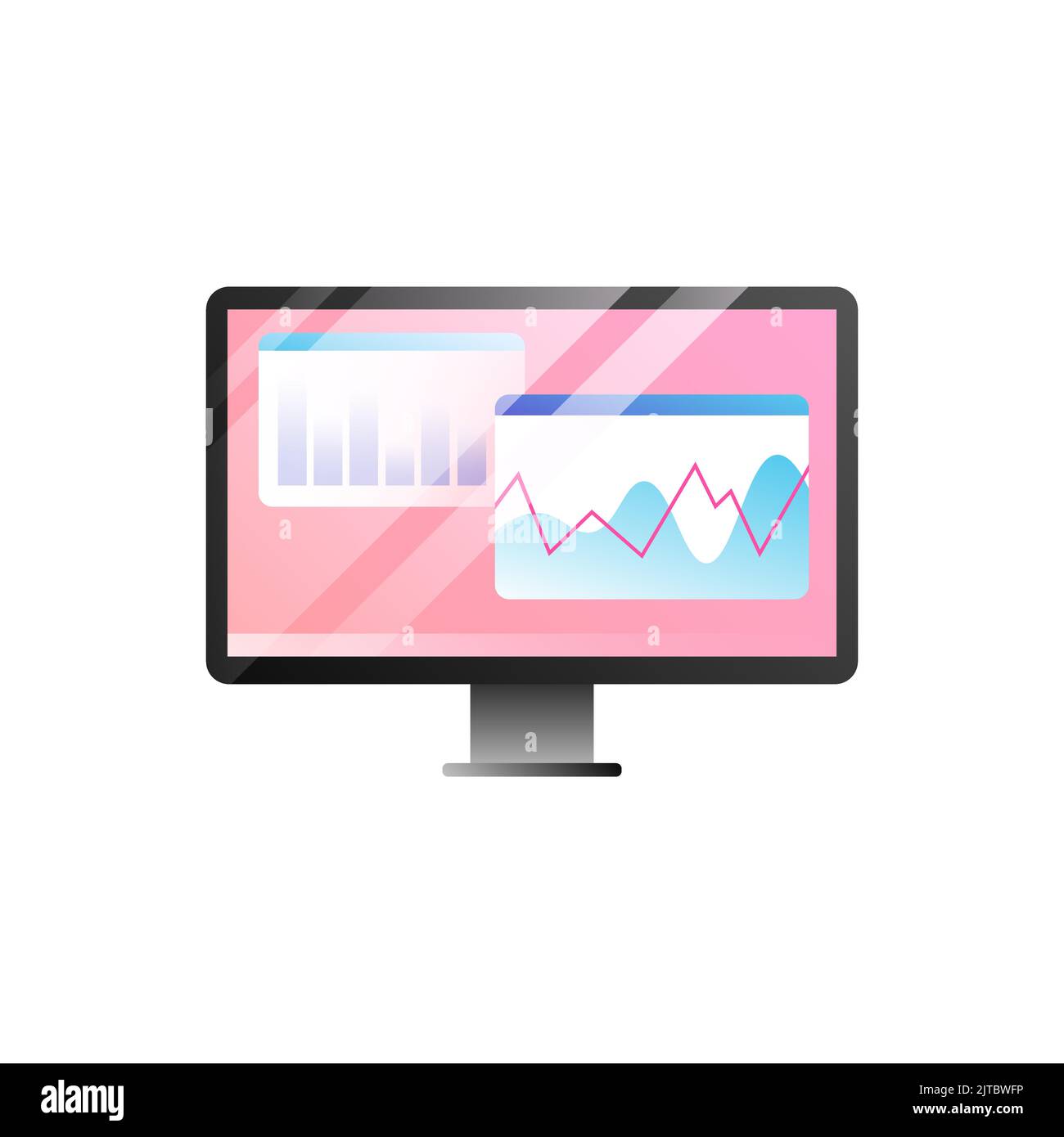 Computer Monitor with Graph and Chart on White Background. Isolated ...