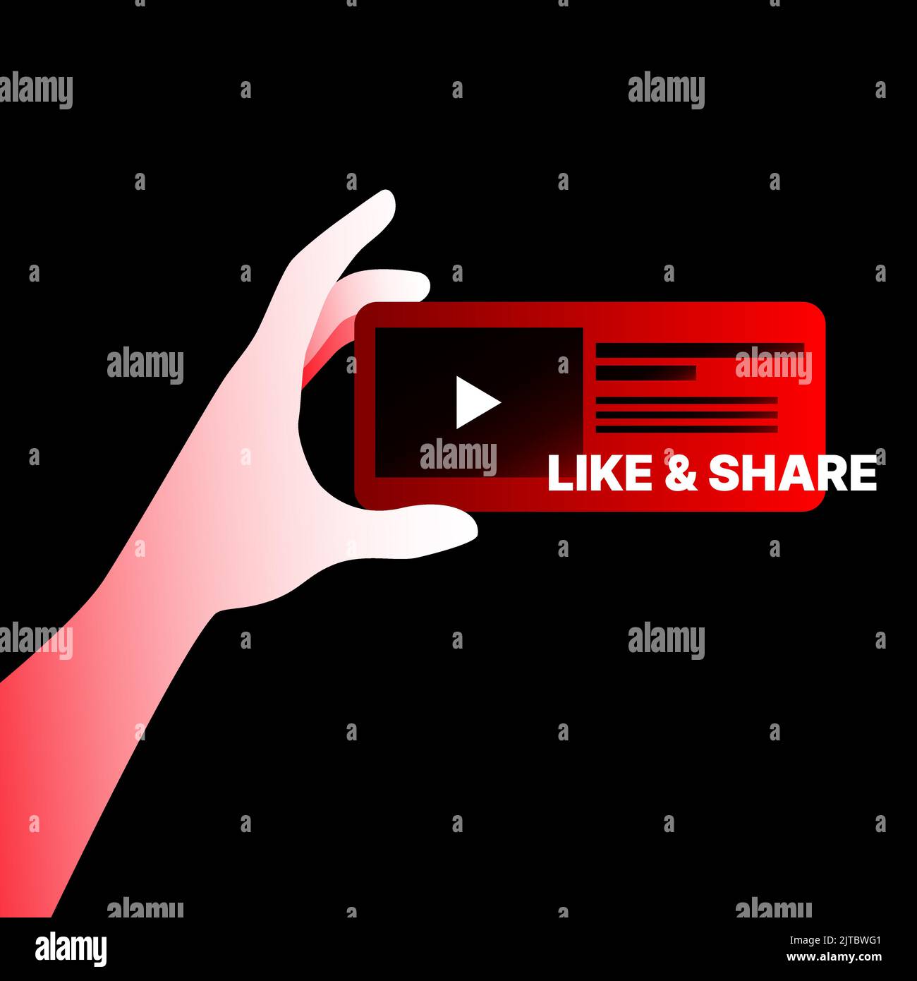 Like and Share Graphic Element. Hand Holding Red Video Frame. Vector ...