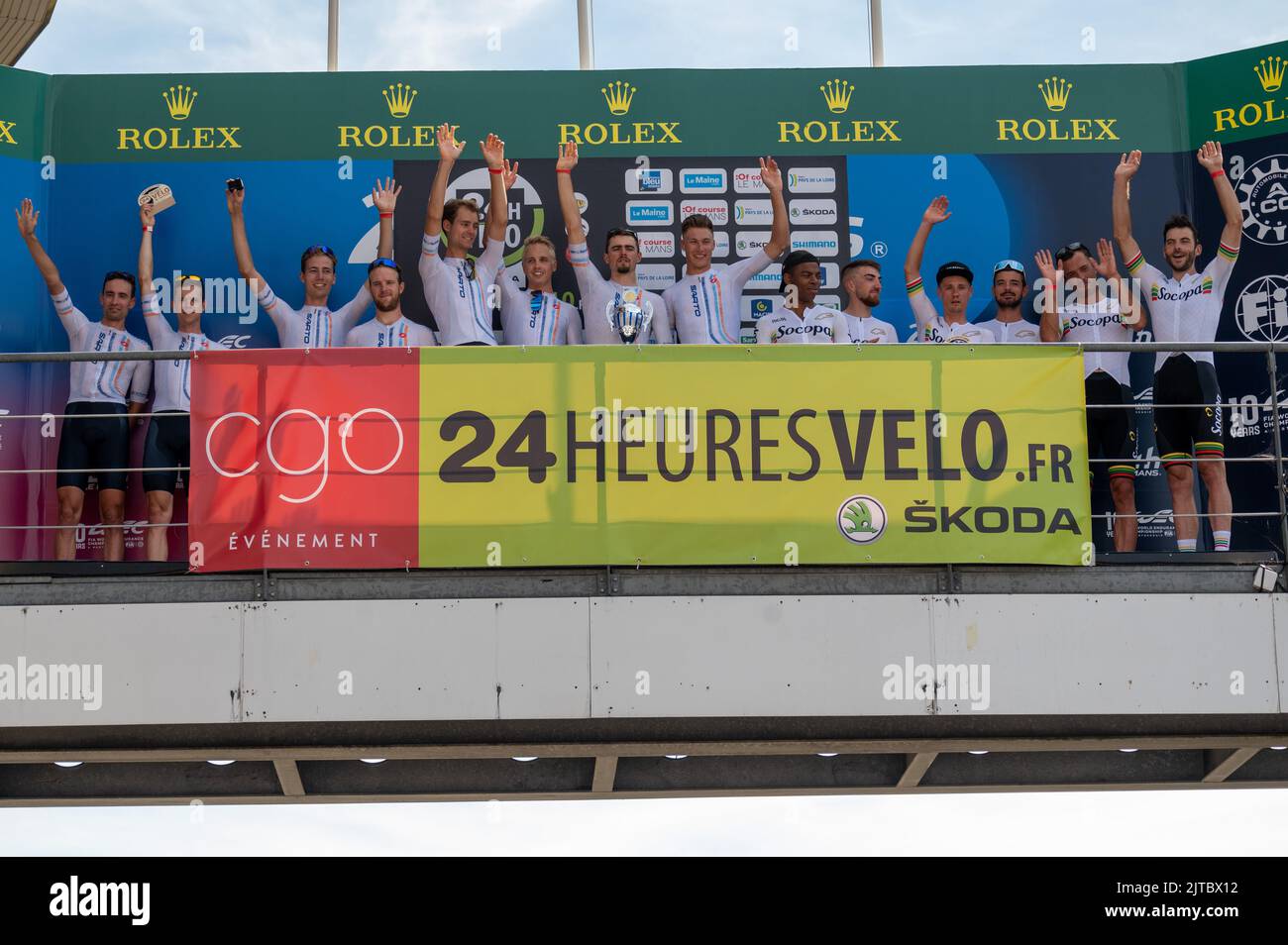 Podium Scratch during the 24 Heures Vélo SKODA 2022 on August 27, 2022 ...
