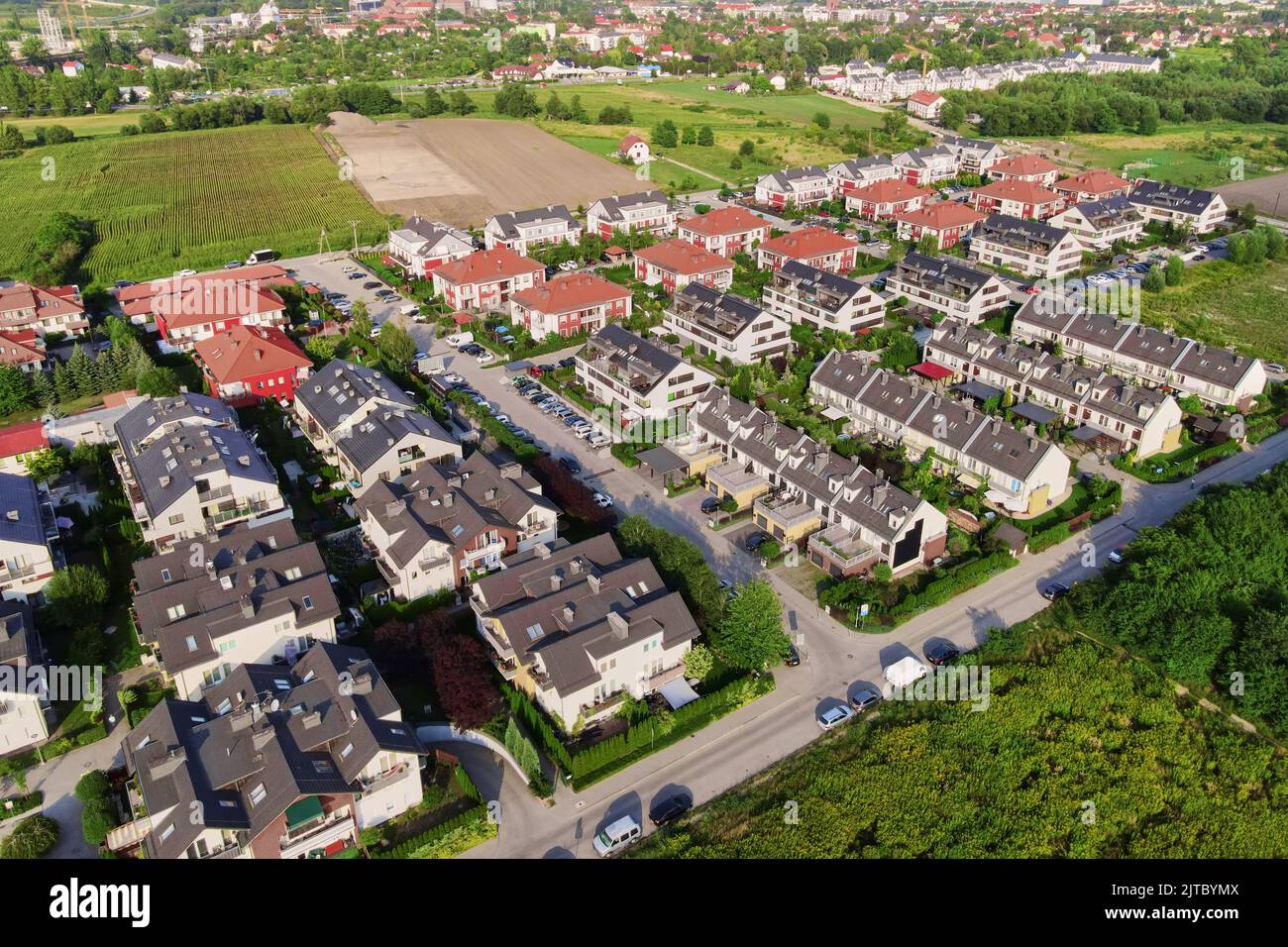 Aerial view of suburban neighborhood, Residential district with houses ...