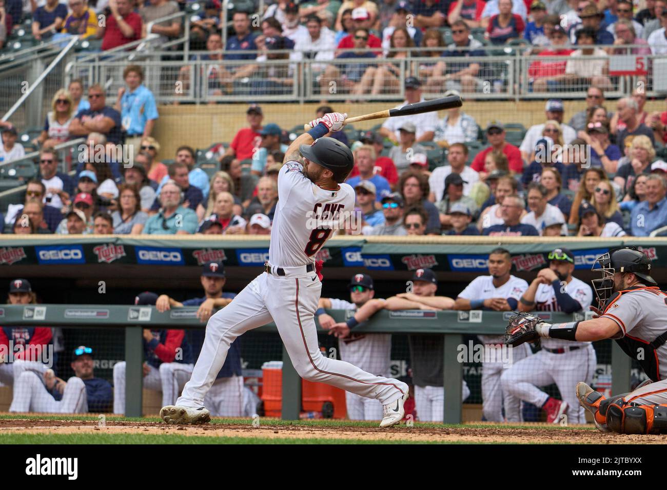 Minneapolis, US, August 28 2022: Minnesota left fielder Jake Cave (8 ...