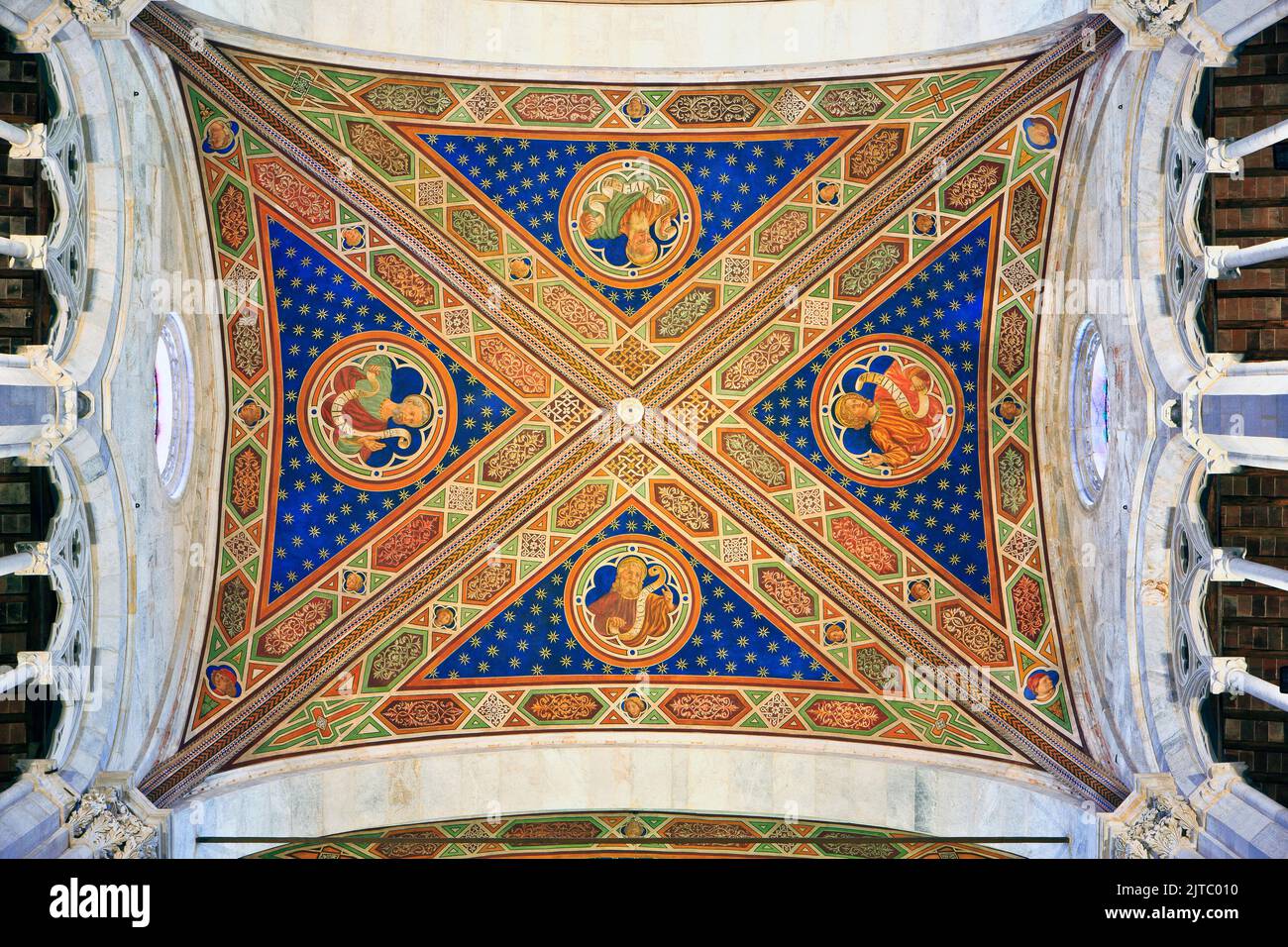 A ceiling painting of Saint Martin holding a snake at the Romanesque ...