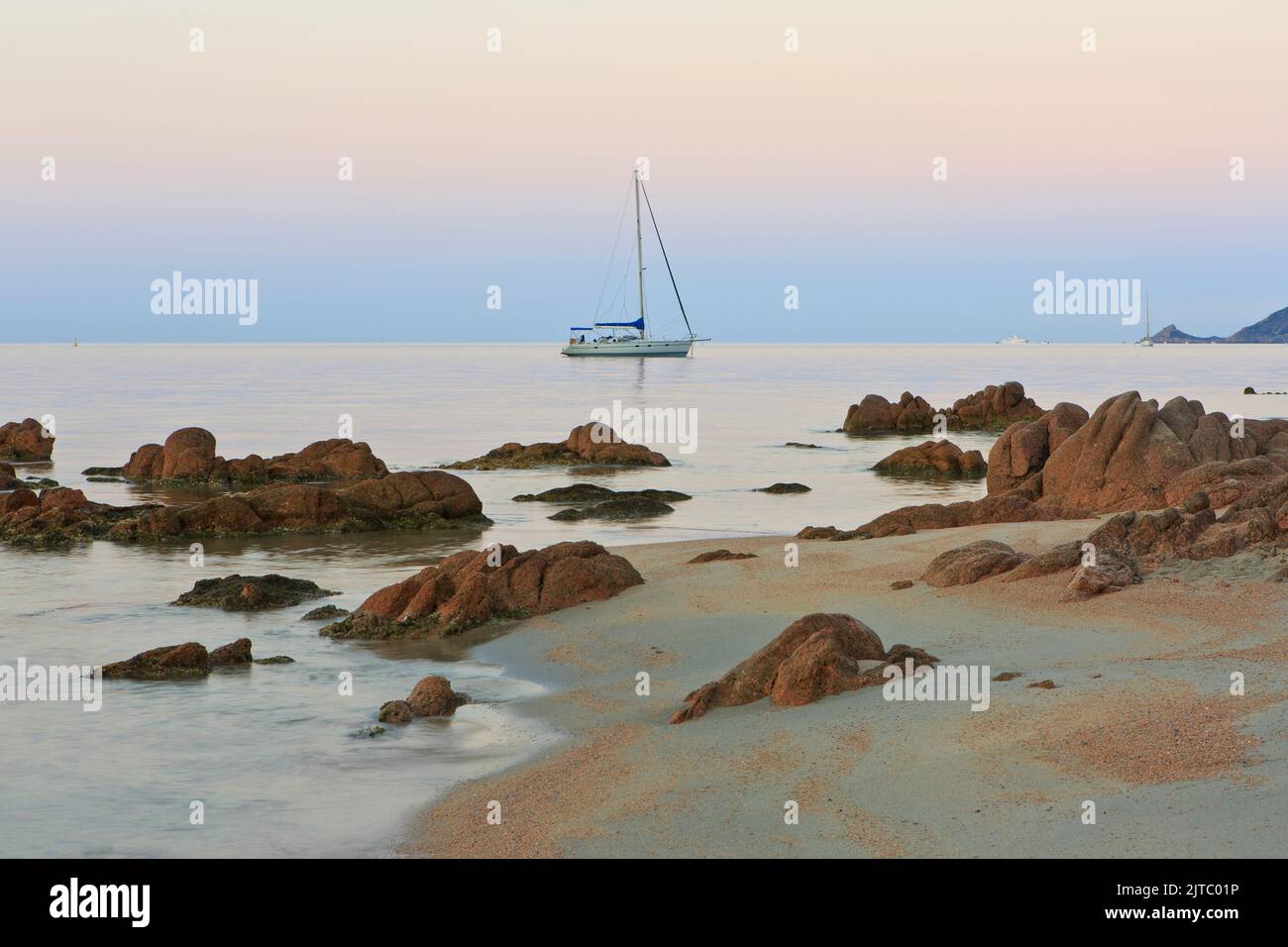 Moorea Beach (Plage Moorea) at dusk near Ajaccio (Corse-du-Sud) on the ...