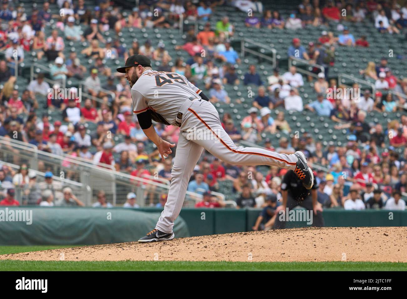 August 28 2022: San Francisco pitcher Alex Young (45) throws a pitch ...