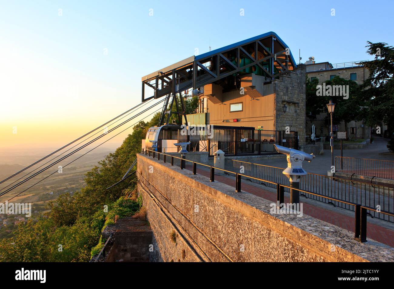 The upper station of the aerial cable car (Funivia di San Marino) at ...