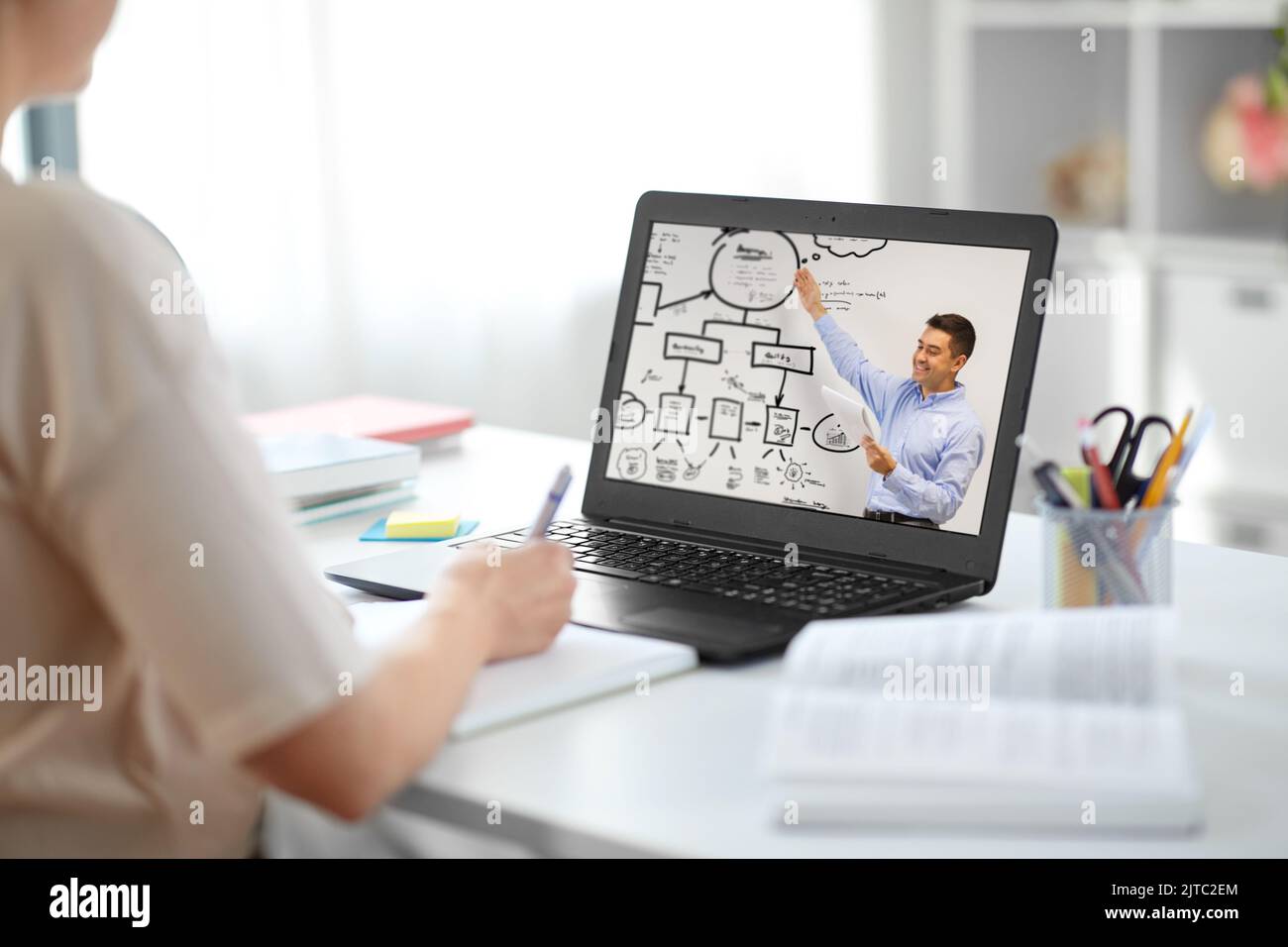 student woman with laptop having online class Stock Photo - Alamy