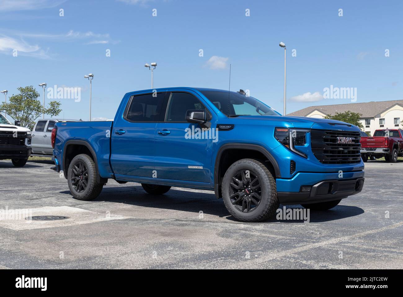 Muncie - Circa August 2022: GMC Sierra 1500 Elevation display. The GMC ...