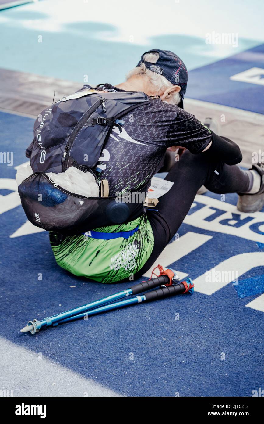 Stan TURCU of Romania during the UTMB Mont-Blanc 2022, Aged 74 he was ...