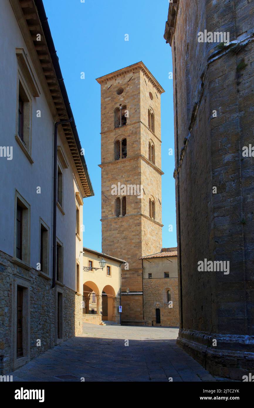 The bell tower (campanile) of the Cathedral of Volterra (province of ...