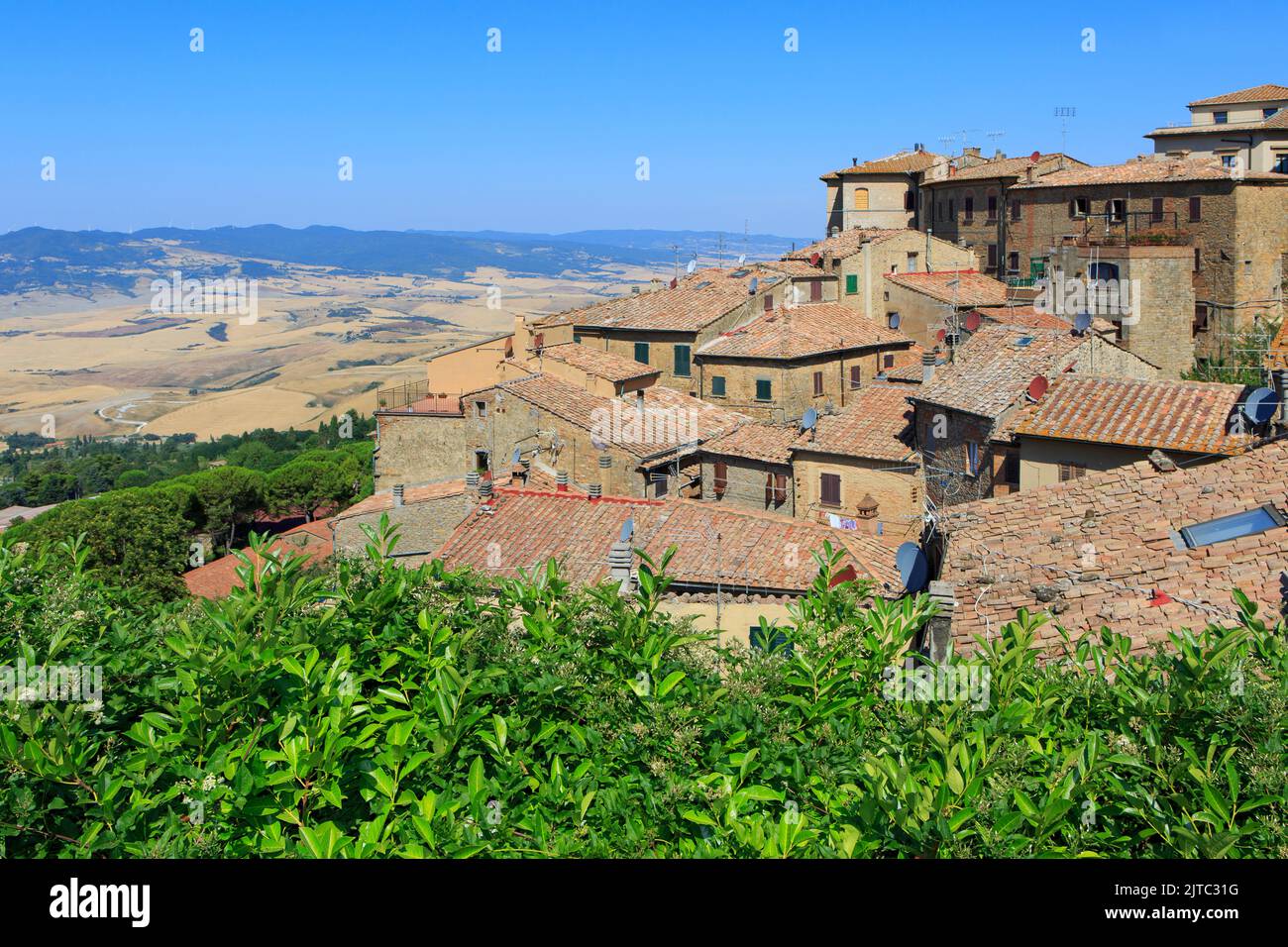 Panoramic view across the medieval town of Volterra (province of Pisa ...