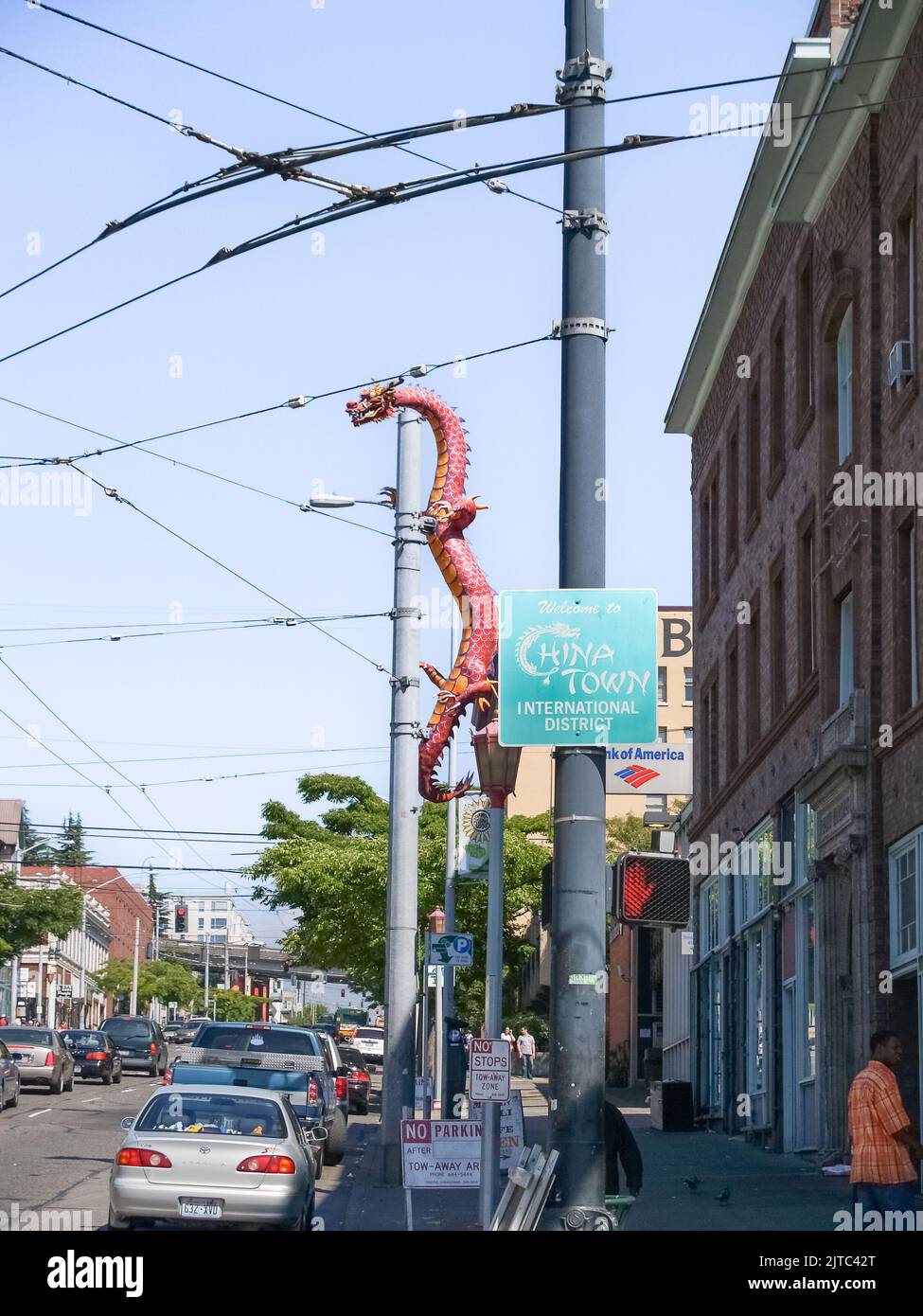 Seattle USA - July 20 2008; Urban street in area of China Town with ...