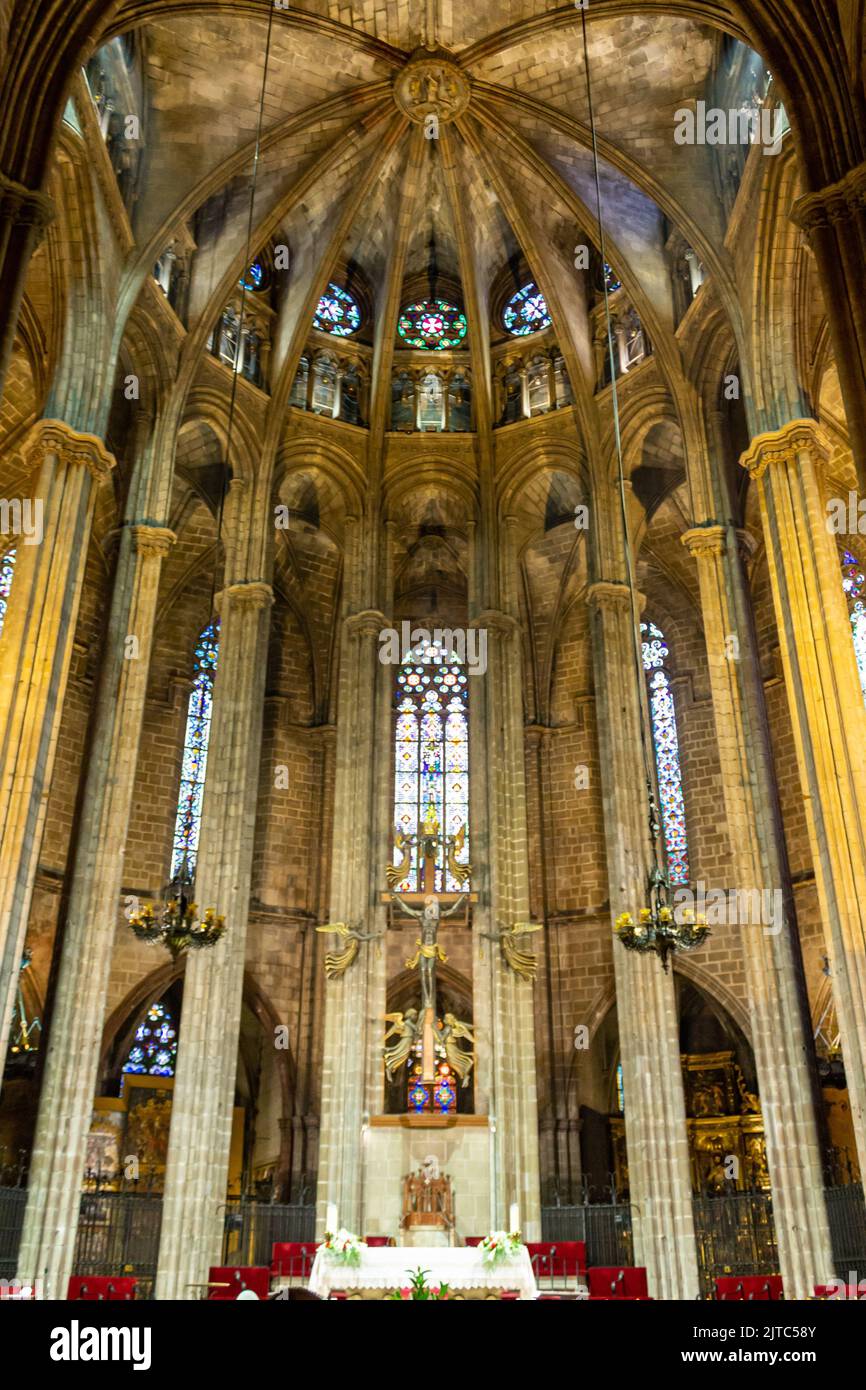 The interior of the famous Cathedral of Barcelona in Spain Stock Photo ...