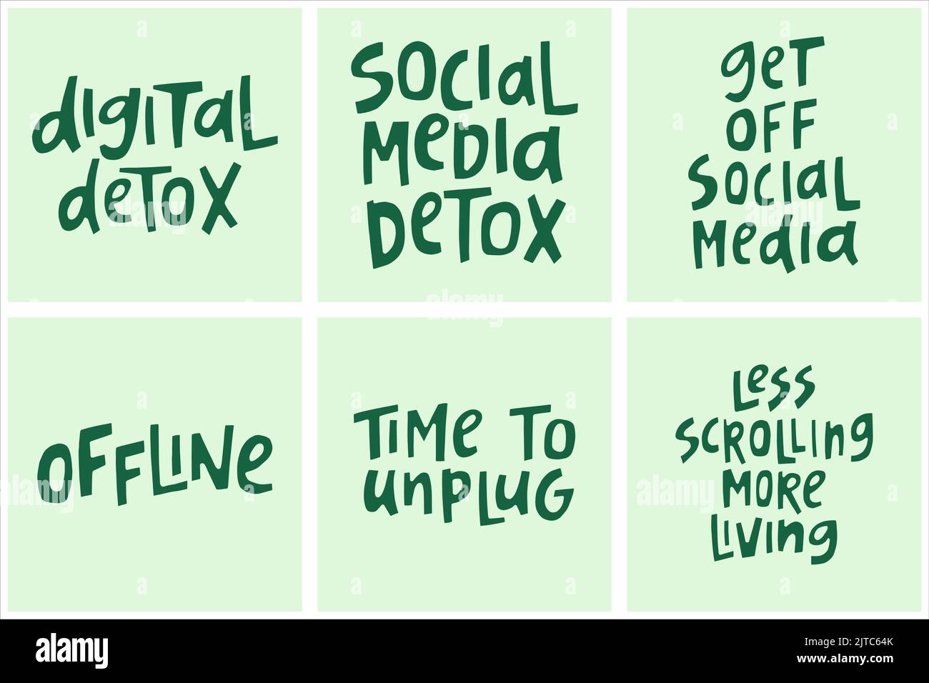 Set of hand-drawn quotes about digital detox. Collection of hand ...