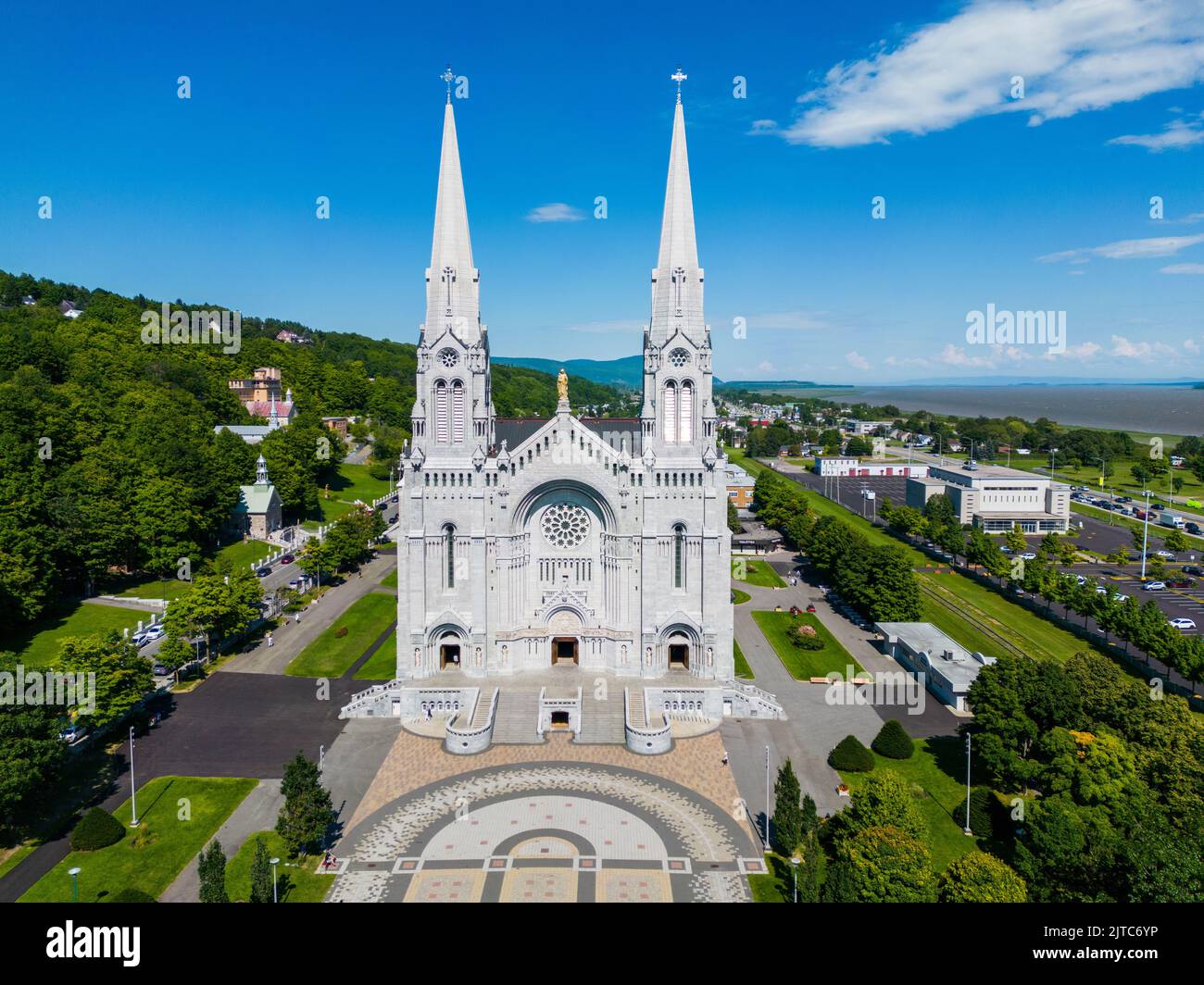 Basilica of Sainte-Anne-de-Beaupré in Quebec, Canada aerial view Stock ...