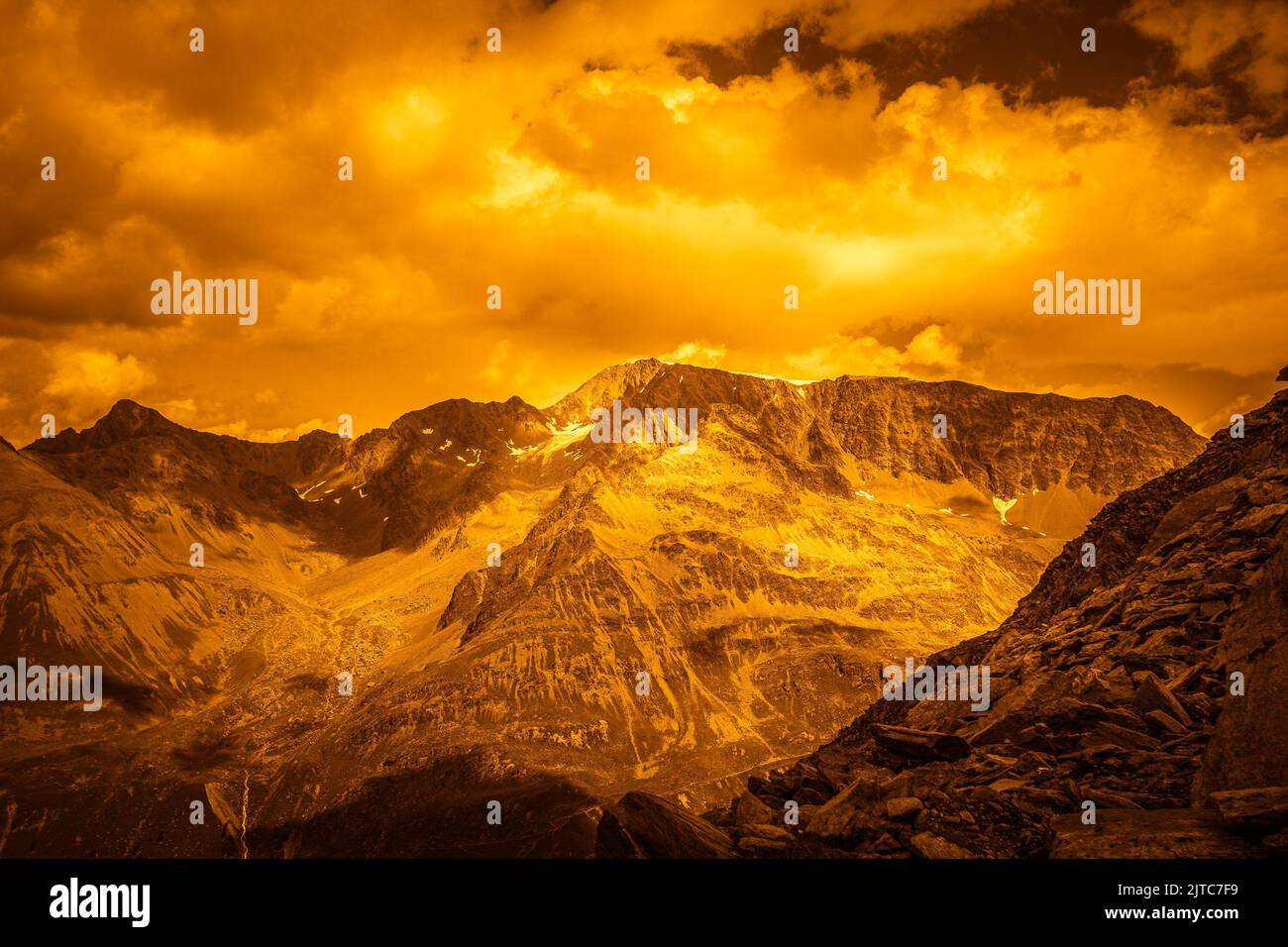 Fantasy effect color of alpine panorama at Italian Austrian border ...
