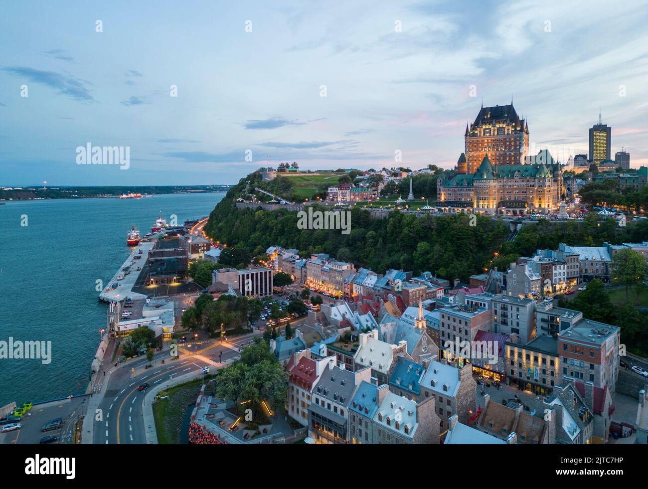 Quebec City at blue hour, aerial view Stock Photo - Alamy