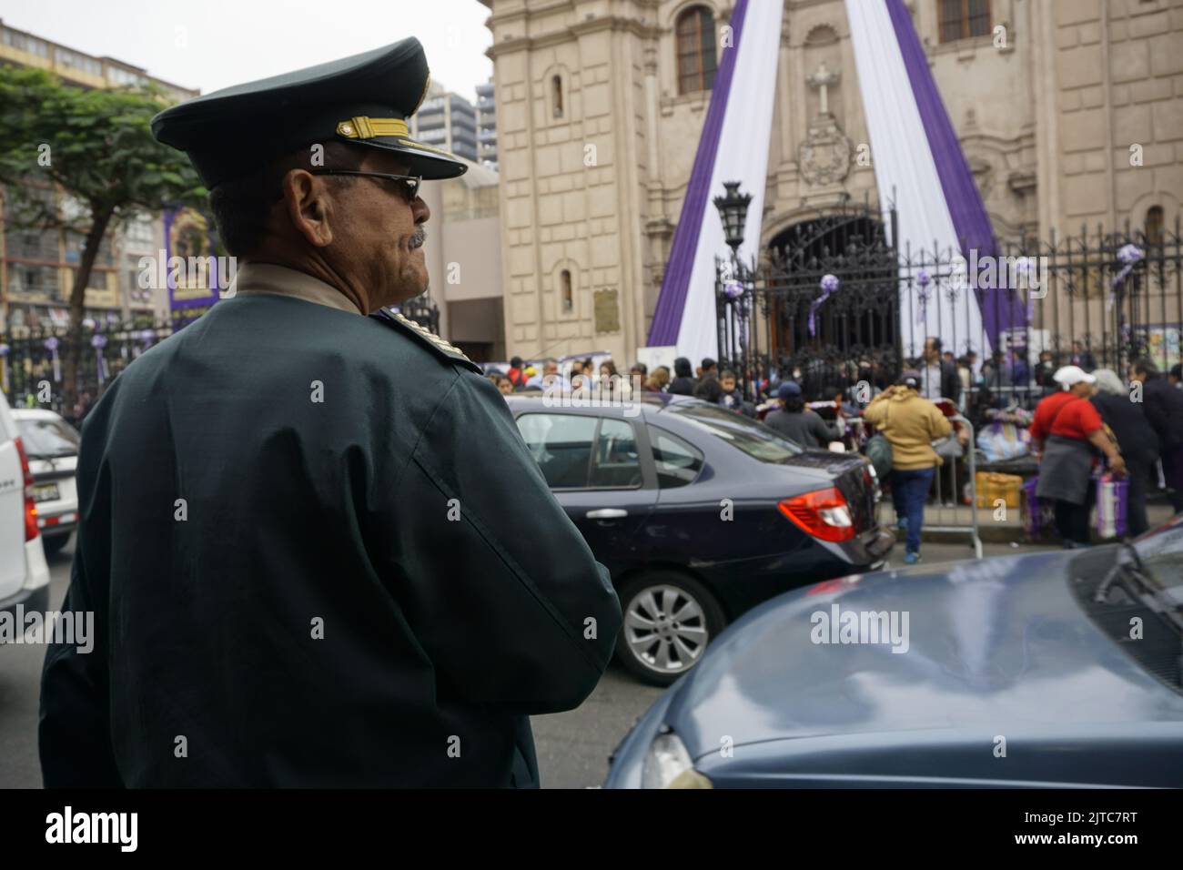 Police officer guarding in front of las Nazarenas church and convent ...