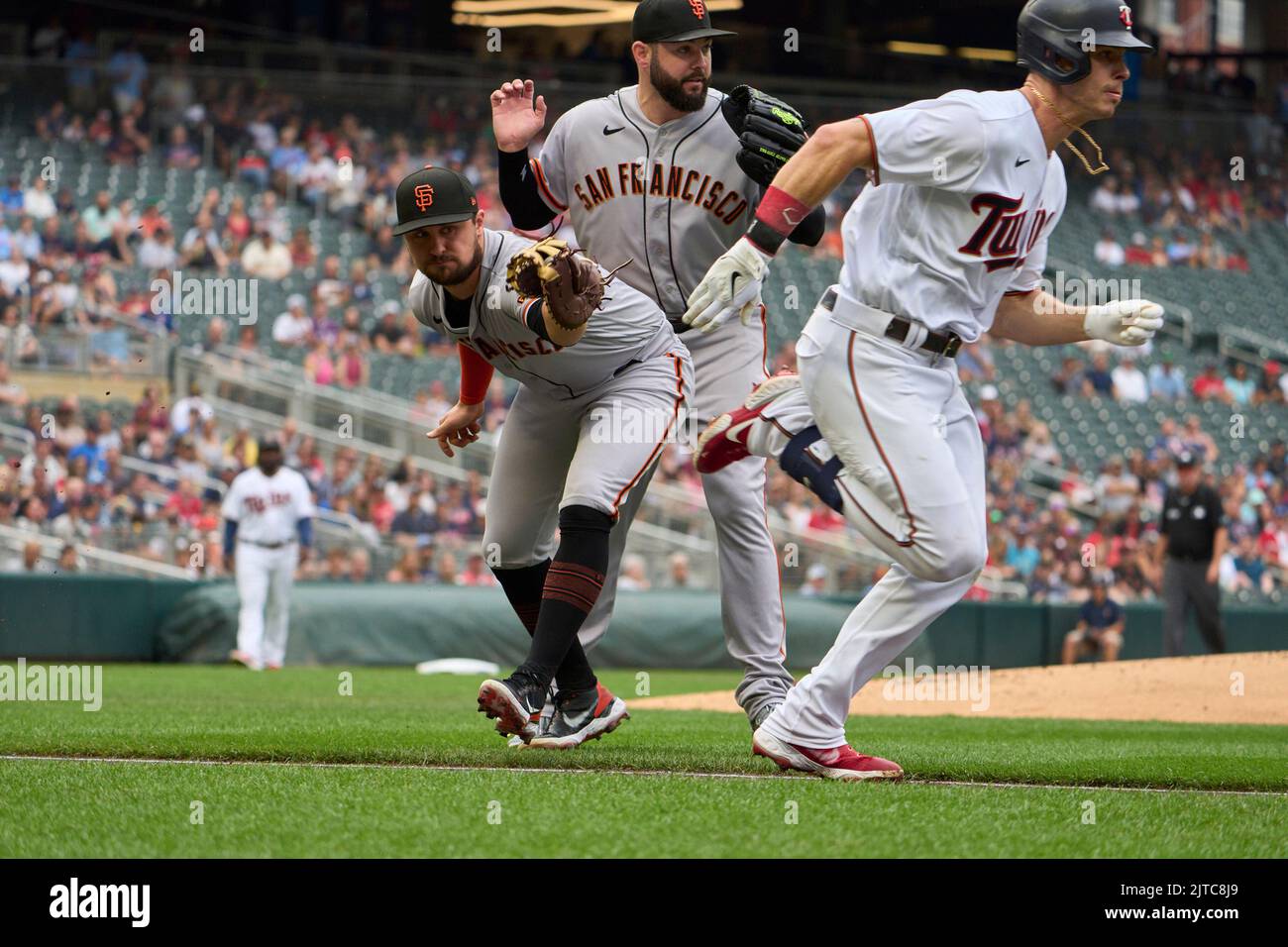 Minneapolis, US, August 28 2022: San Francisco first baseman J.D. Davis ...