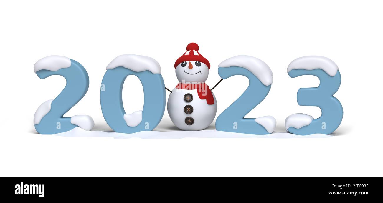 2023 New Year design with cute snowman. Clipping path. 3D image Stock ...