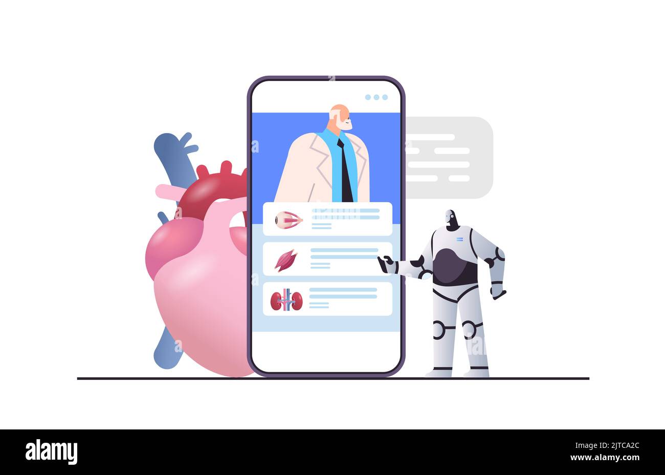 scientist and robot examining anatomical human body internal organs ...