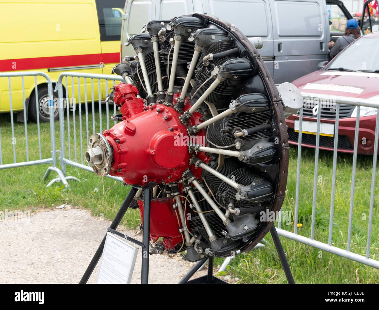Old aircraft engine with wood propeller, vintage plane close up Stock ...