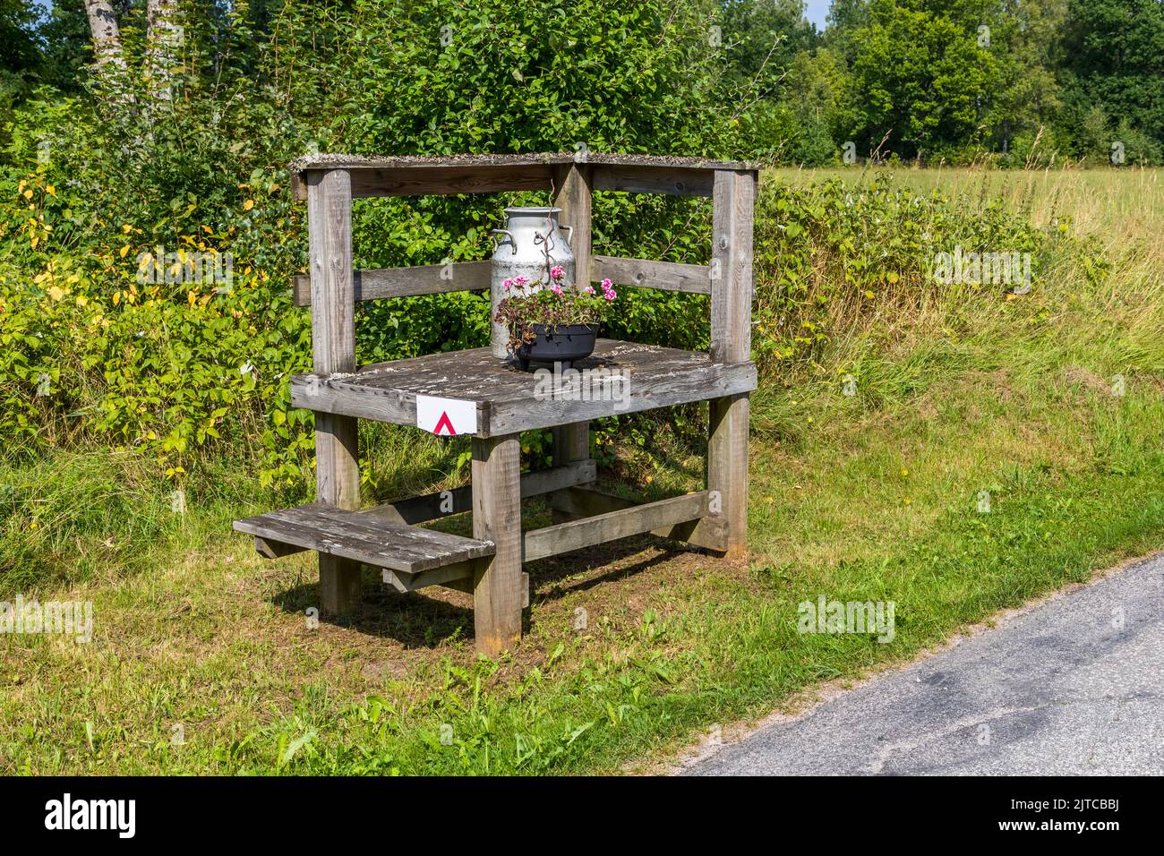 Pedestal by the road on which milk cans stand. In the past, the dairy ...