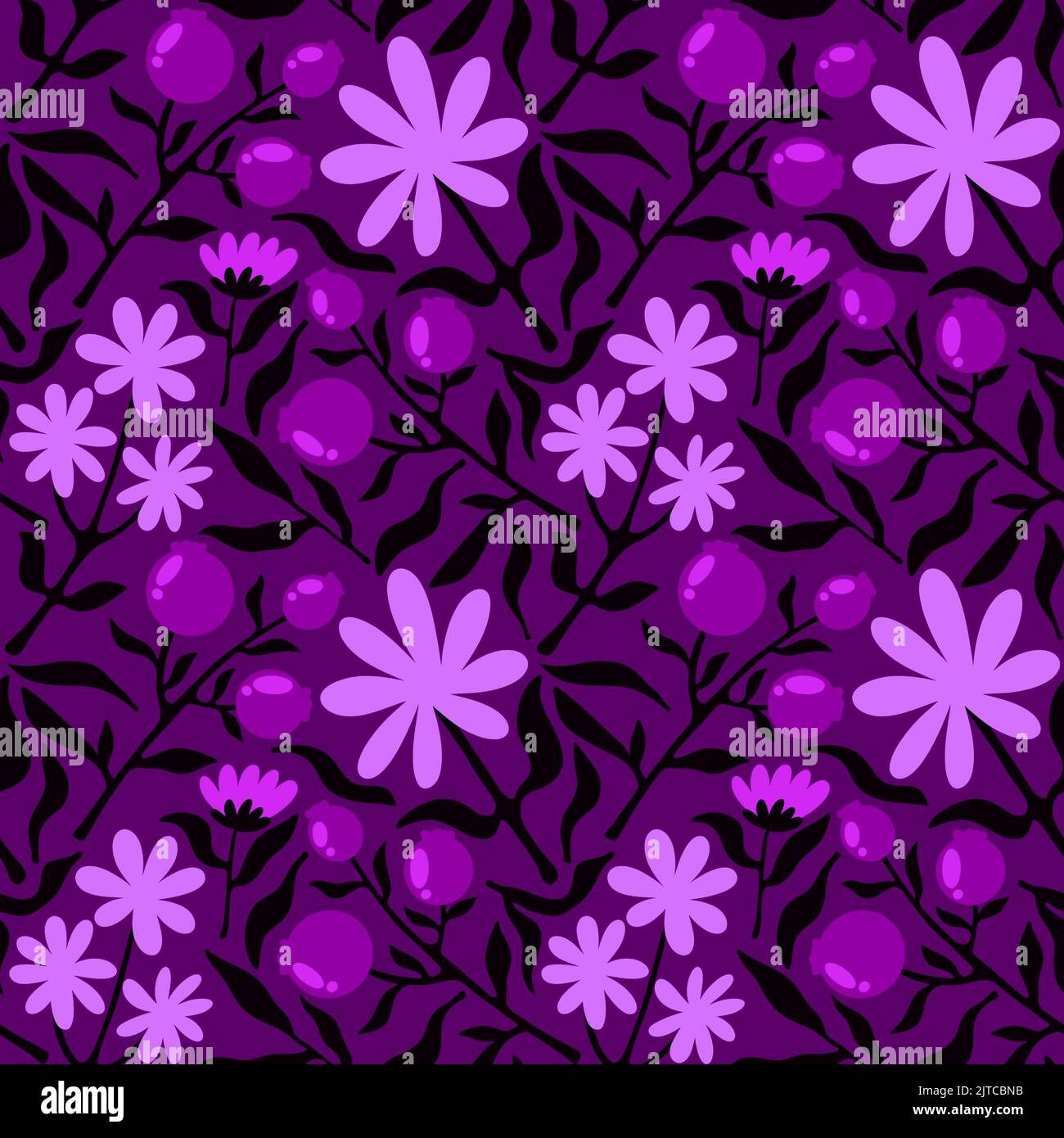 Floral spring summer seamless flower and berries pattern for wrapping ...