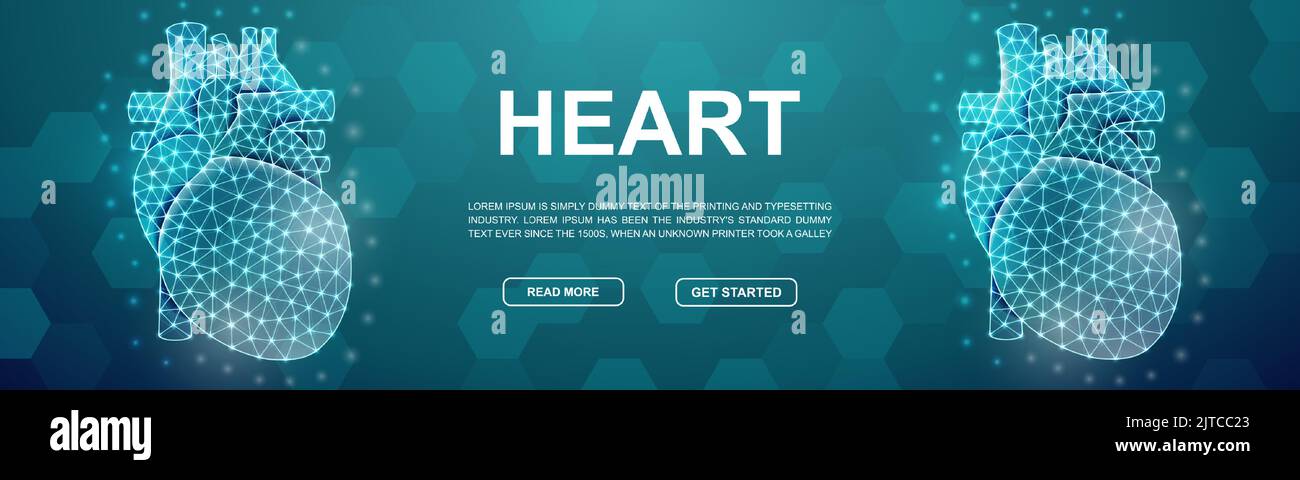 Heart polygonal symbol for promotion banner. Horizontal low poly poster ...