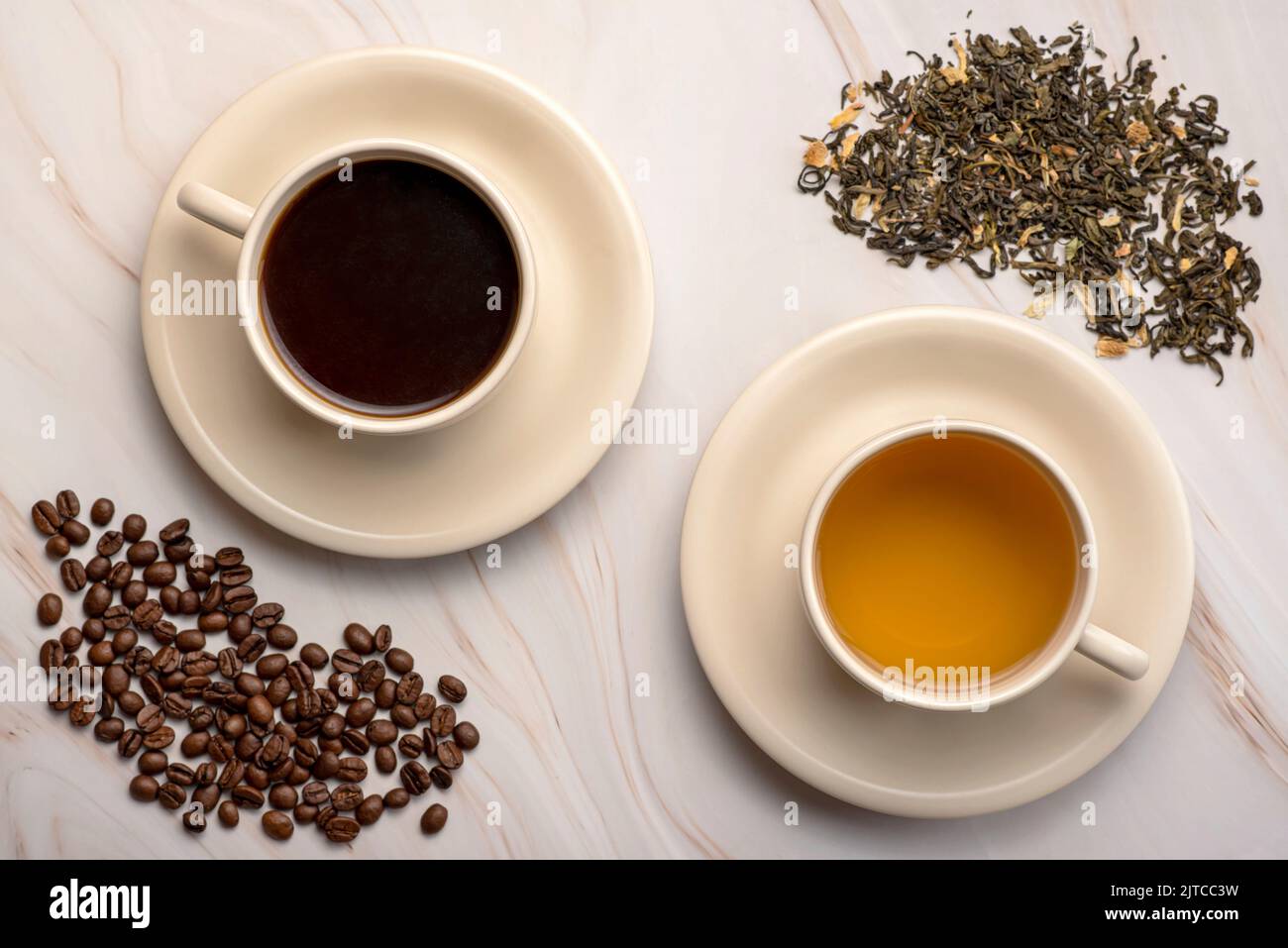 Food photography of green tea, coffee, beans, choice Stock Photo - Alamy